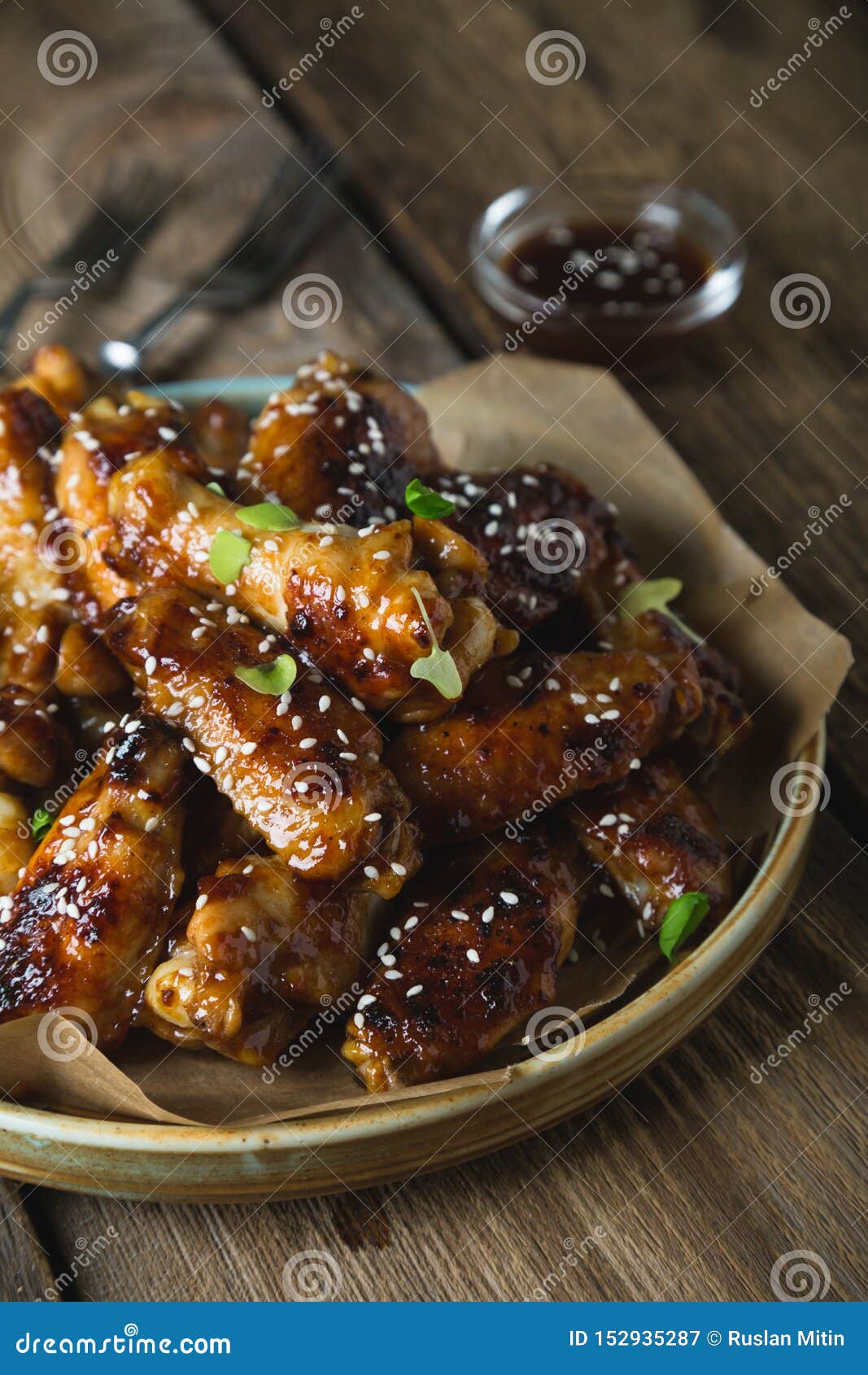 A Large Portion of Fried Chicken Wings Stock Image - Image of wooden ...