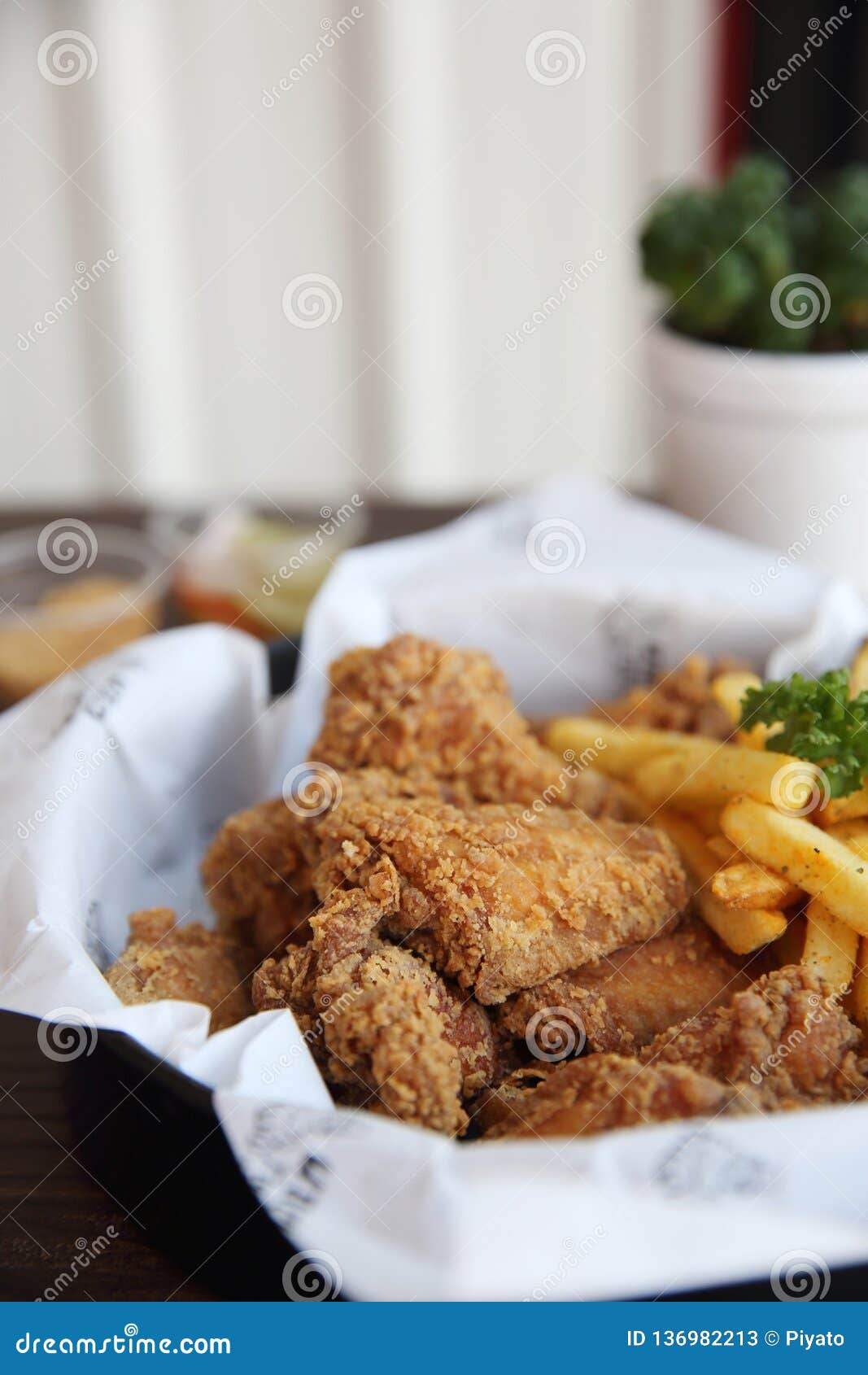 Fried Chicken on Wooden Table Stock Image - Image of food, gourmet ...