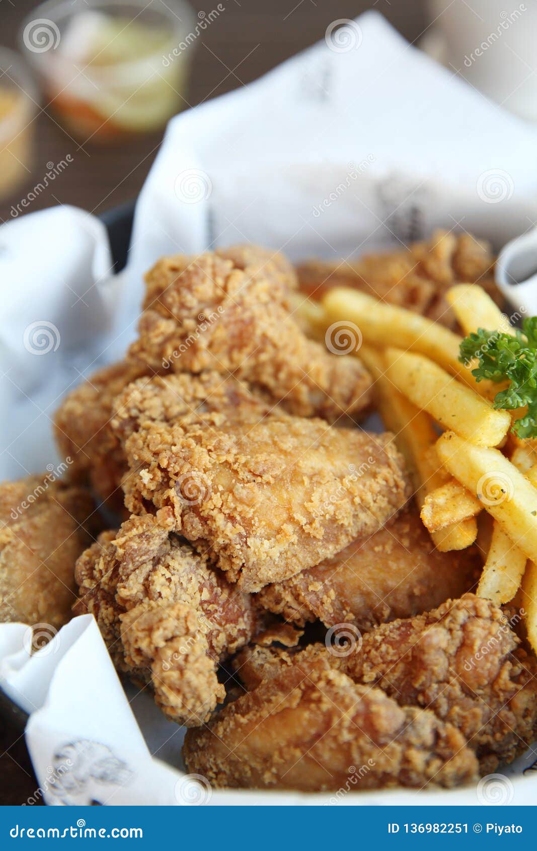 Fried Chicken on Wooden Table Stock Image - Image of table, fast: 136982251