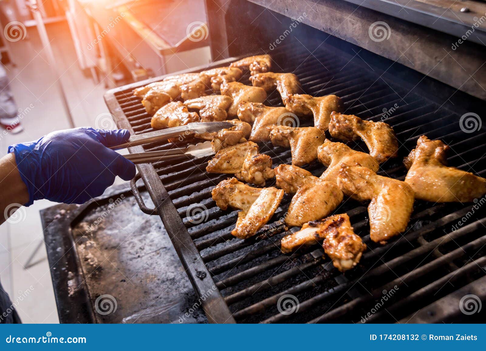 Fried Chiken Wings at Grill Barbecue. Restaurant Stock Photo - Image of ...