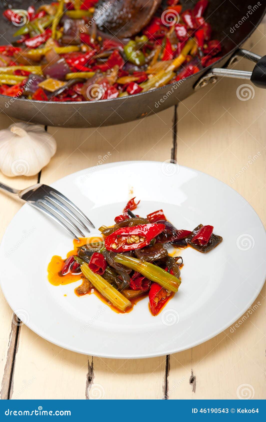 Fried Chili Pepper and Vegetable on a Wok Pan Stock Image - Image of ...