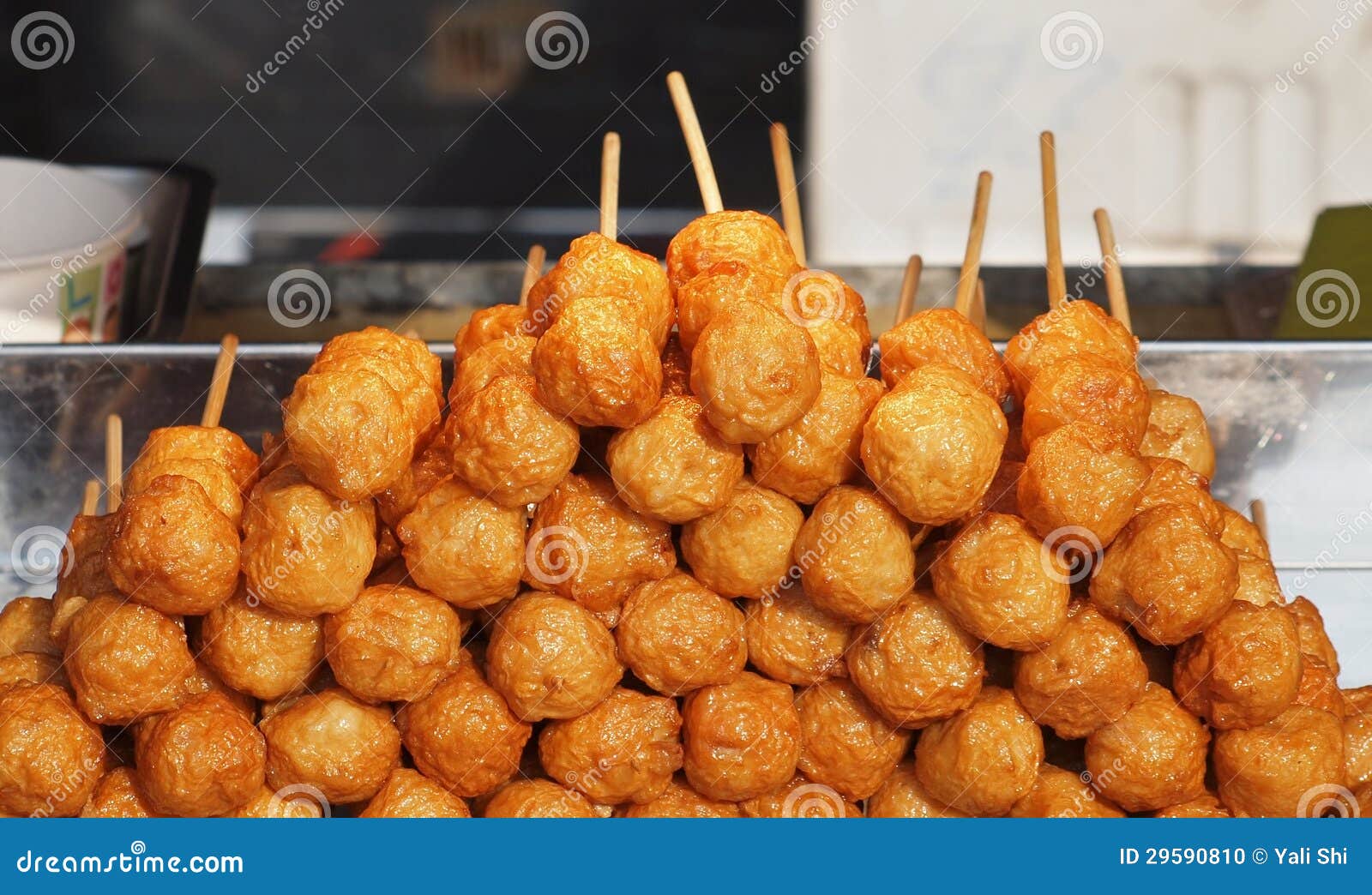 Fried Chinese Fish Balls stock photo. Image of stall - 29590810