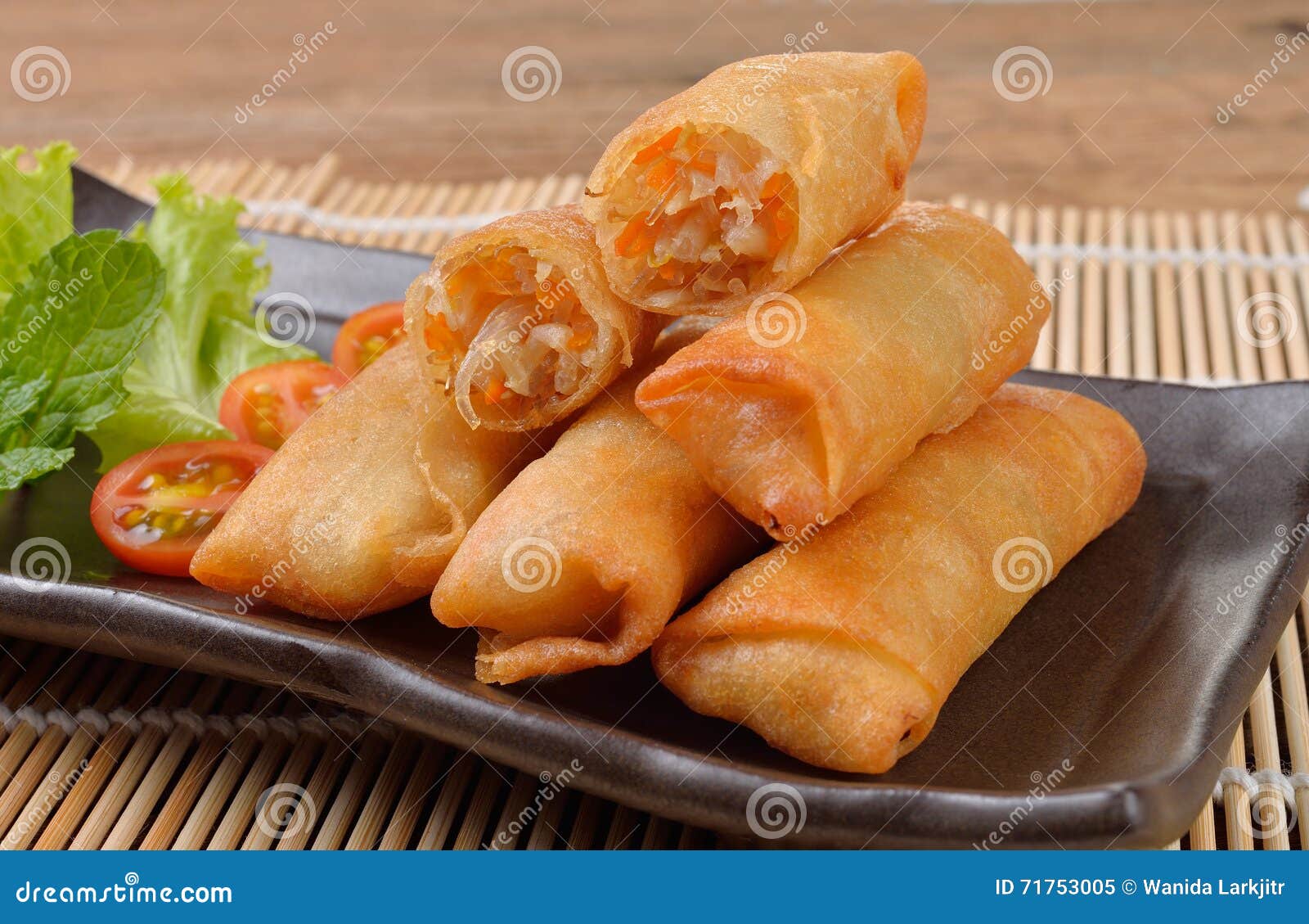 Fried Chinese Spring Roll on Black for Appetizer Stock Image - Image of ...