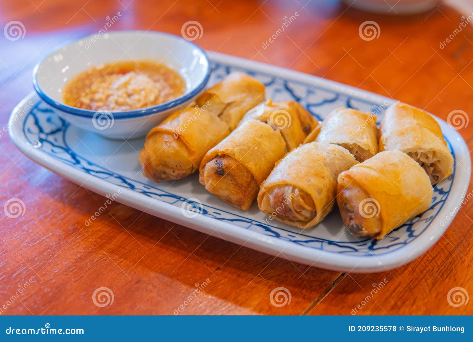 Fried Chinese Spring Rolls with Sweet Chili Sauce Stock Photo - Image ...