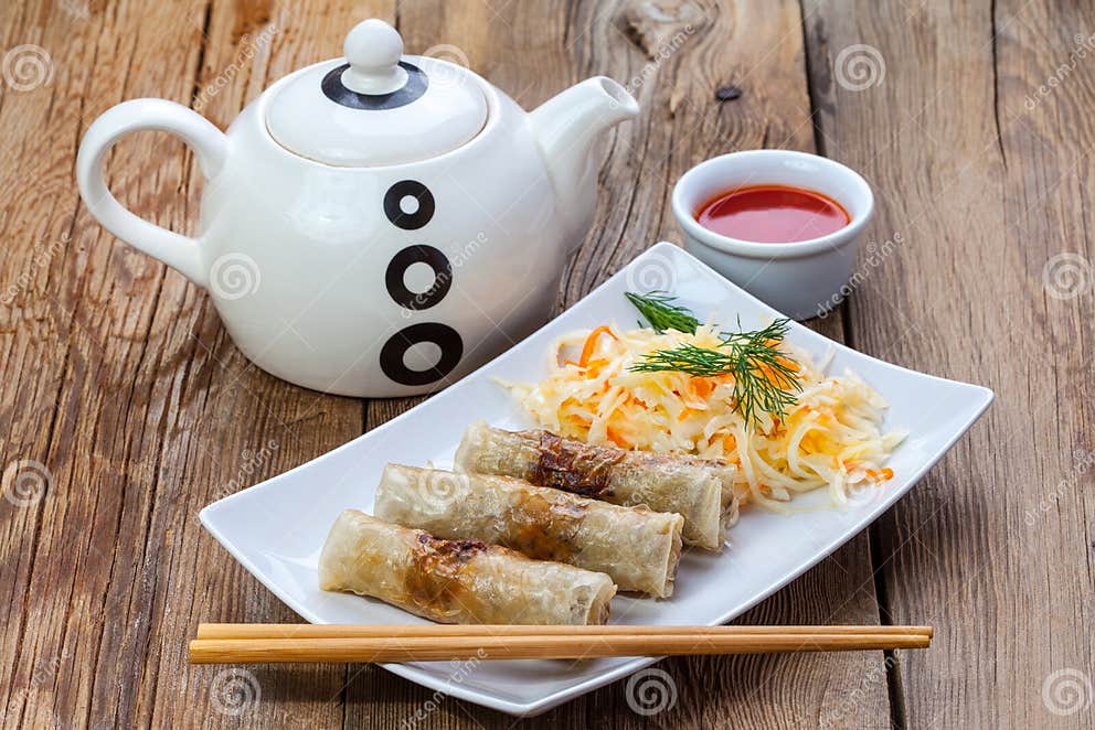 Fried Chinese Spring Rolls. Stock Image - Image of chinese, deep: 52388451