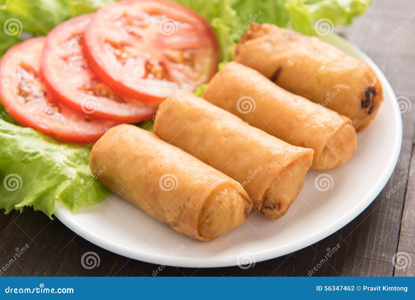 Fried Chinese Traditional Spring Rolls on Wooden Background. Stock ...