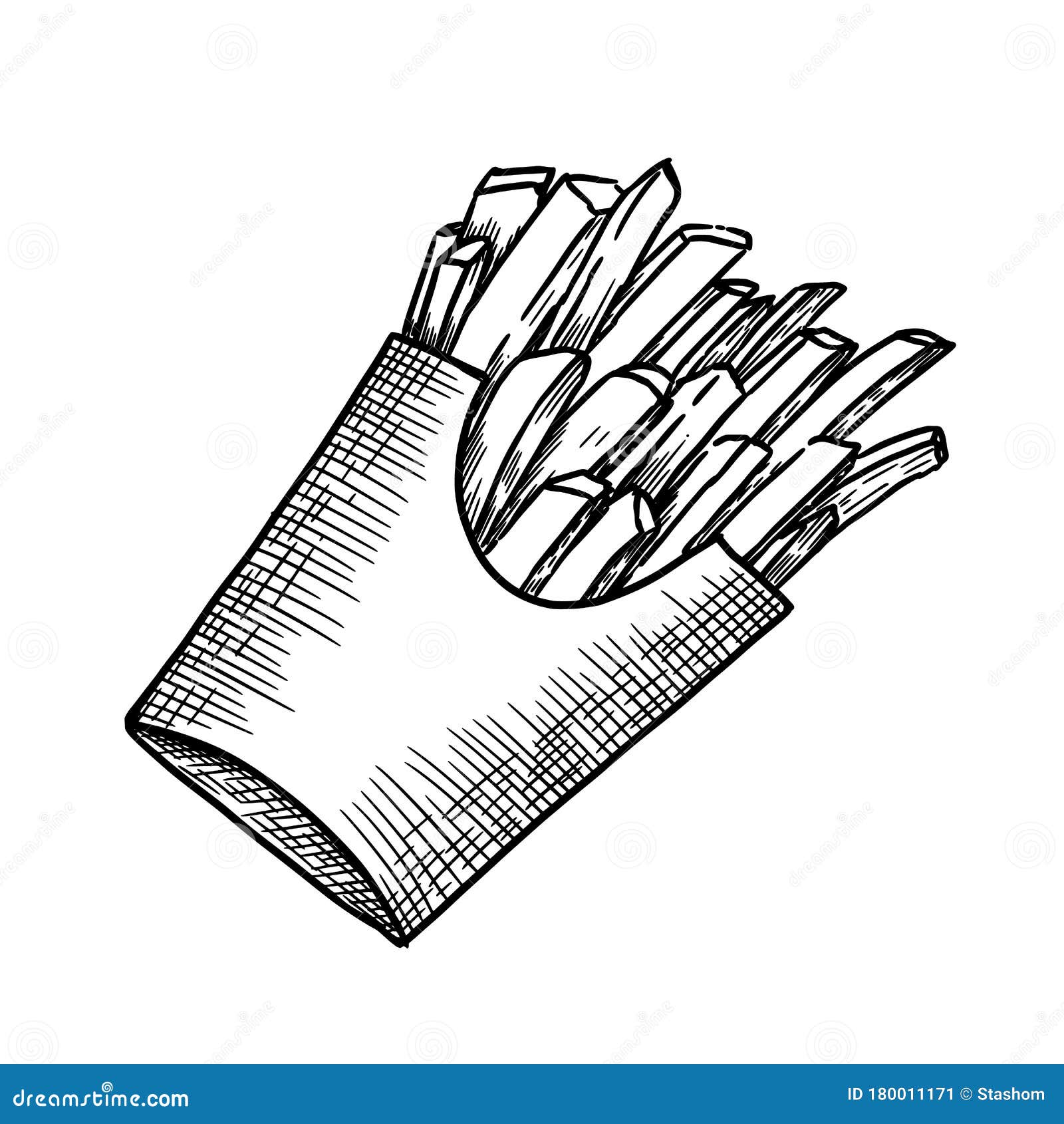Fried Chips in Paper Bag Hand Drawn Engraved Vector Stock Vector ...