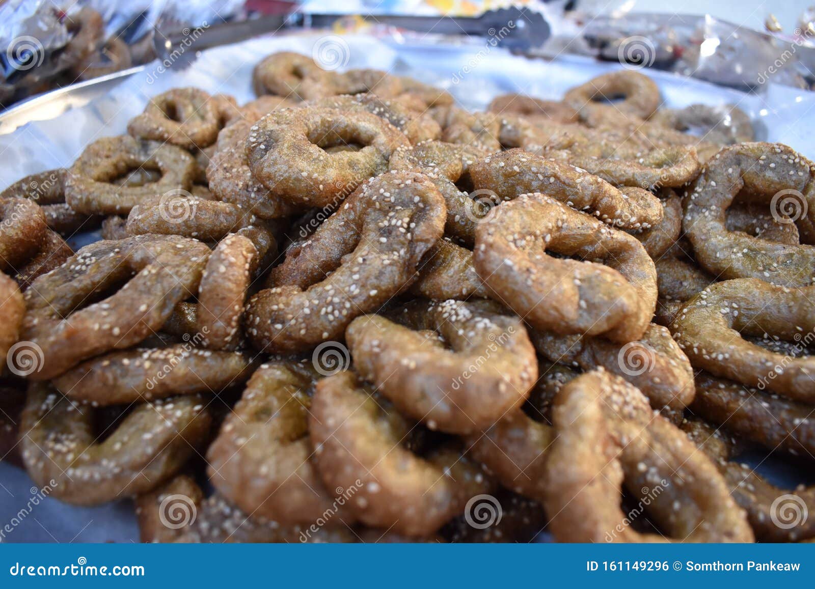 Fried Circle Snacks with Sesame Stock Photo - Image of black, delicious ...