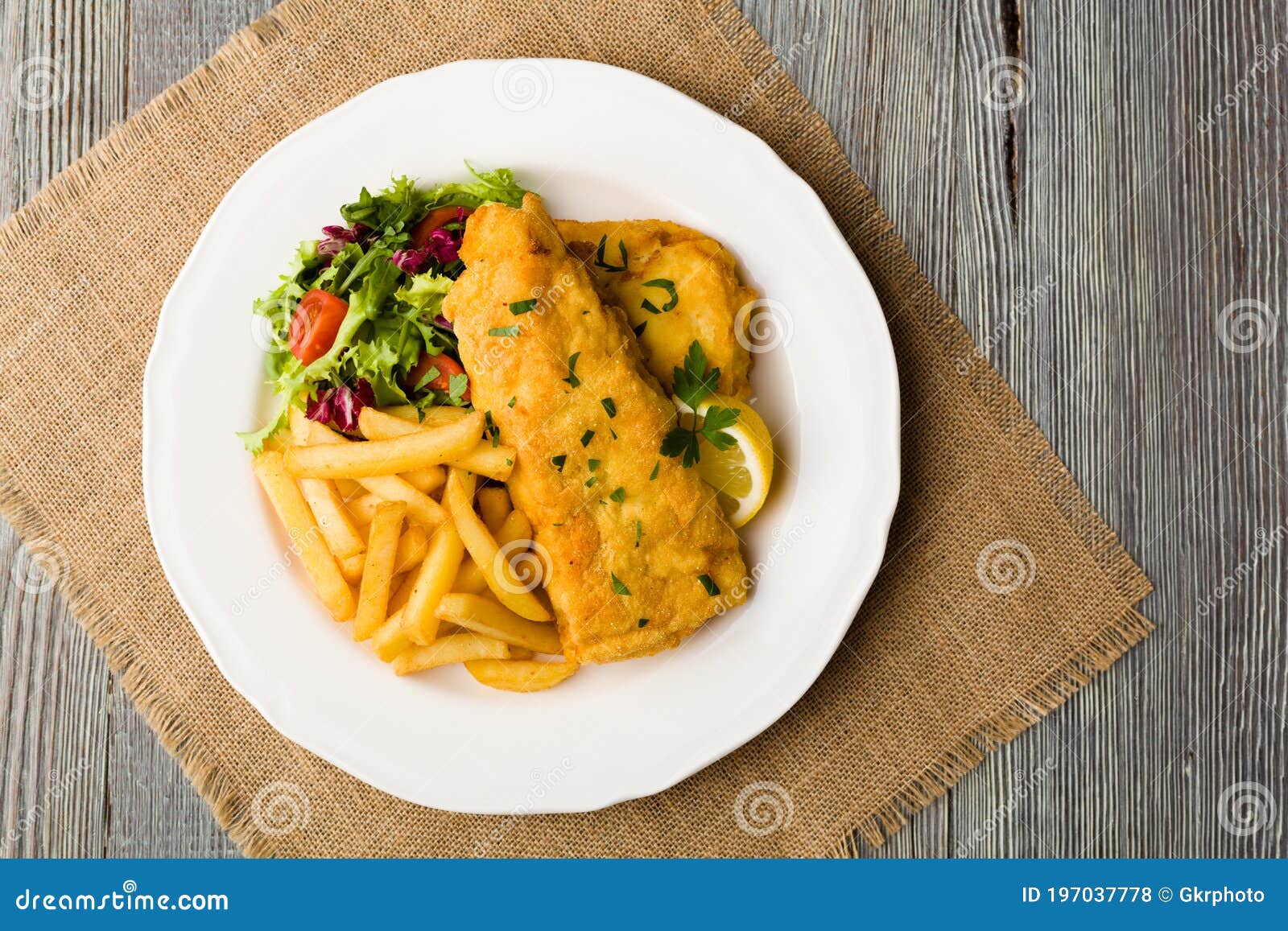 Fried cod with chips stock photo. Image of meal, delicious - 197037778