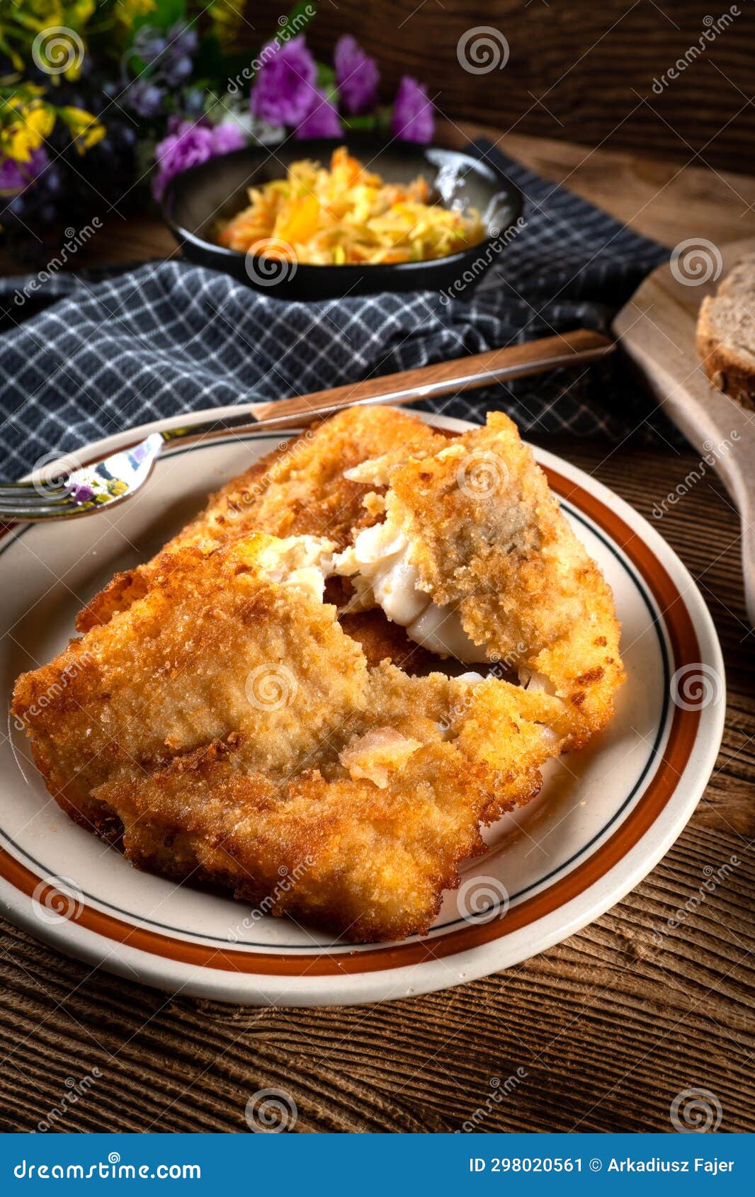 Fried cod fillet stock image. Image of salad, sauerkraut - 298020561