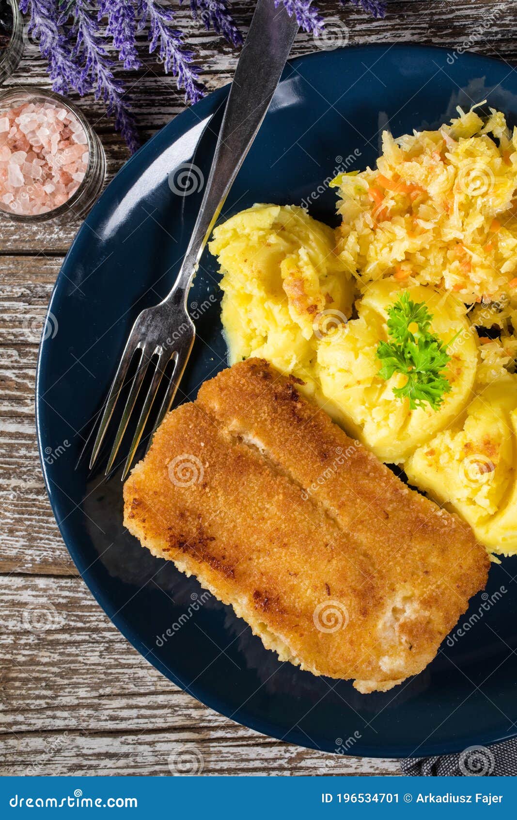 Fried cod fillet stock image. Image of meal, salad, dish - 196534701