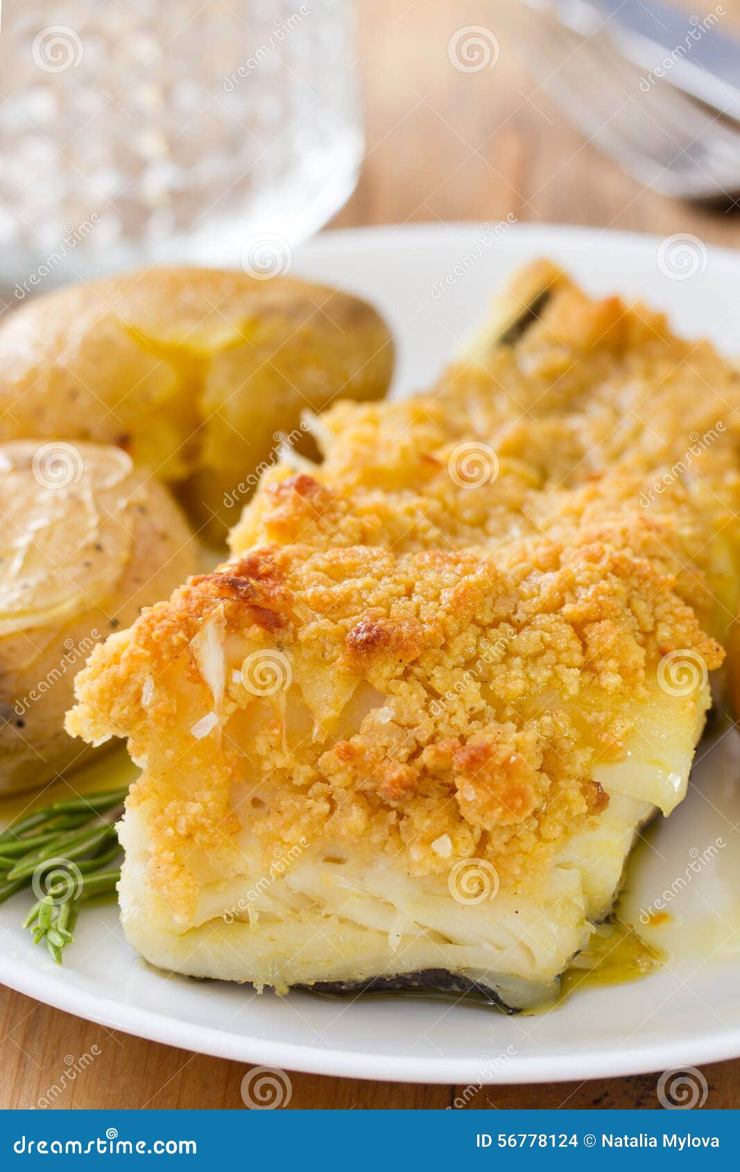 Fried Cod Fish with Corn Bread and Potato Stock Photo - Image of broa ...