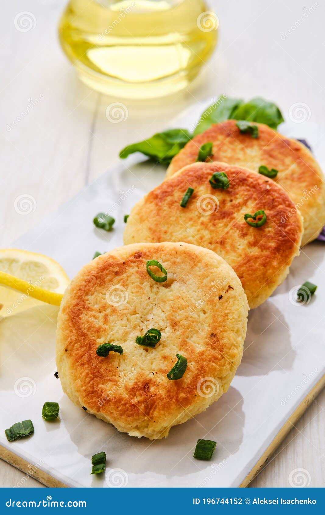 Fried cod meat cutlet stock photo. Image of basil, cooked - 196744152