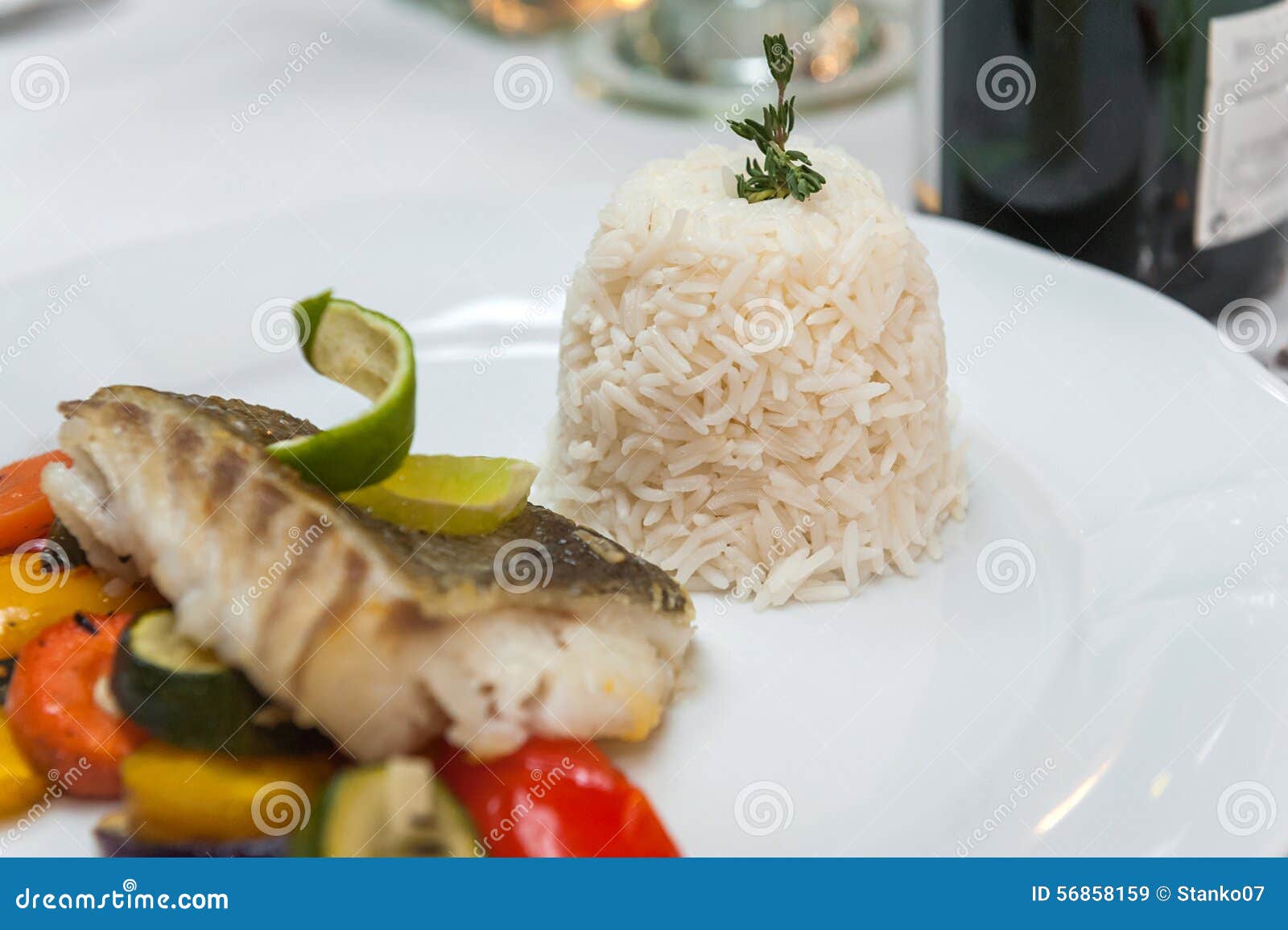 Fried cod with rice stock image. Image of delicious, diet - 56858159