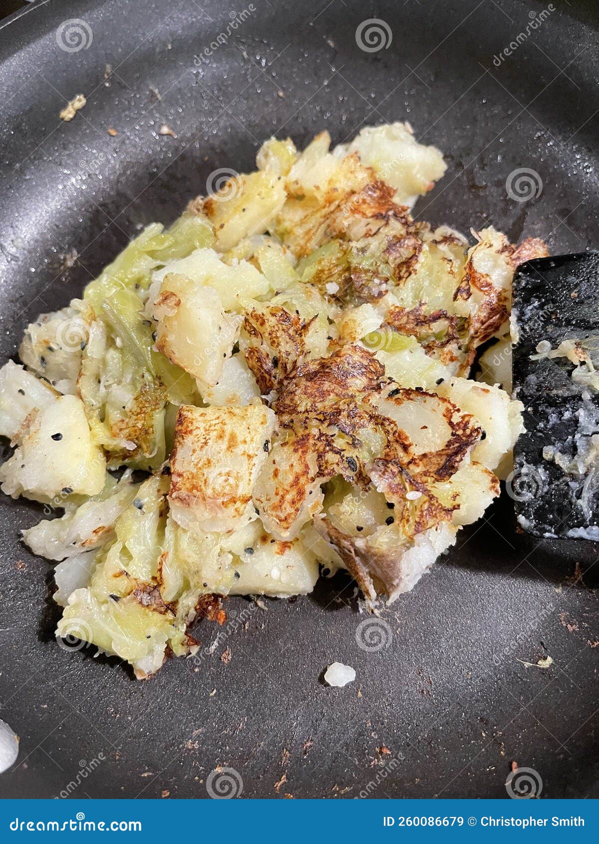 Fried Cold Mashed Potato and Cabbage - Bubble and Squeak Stock Image ...