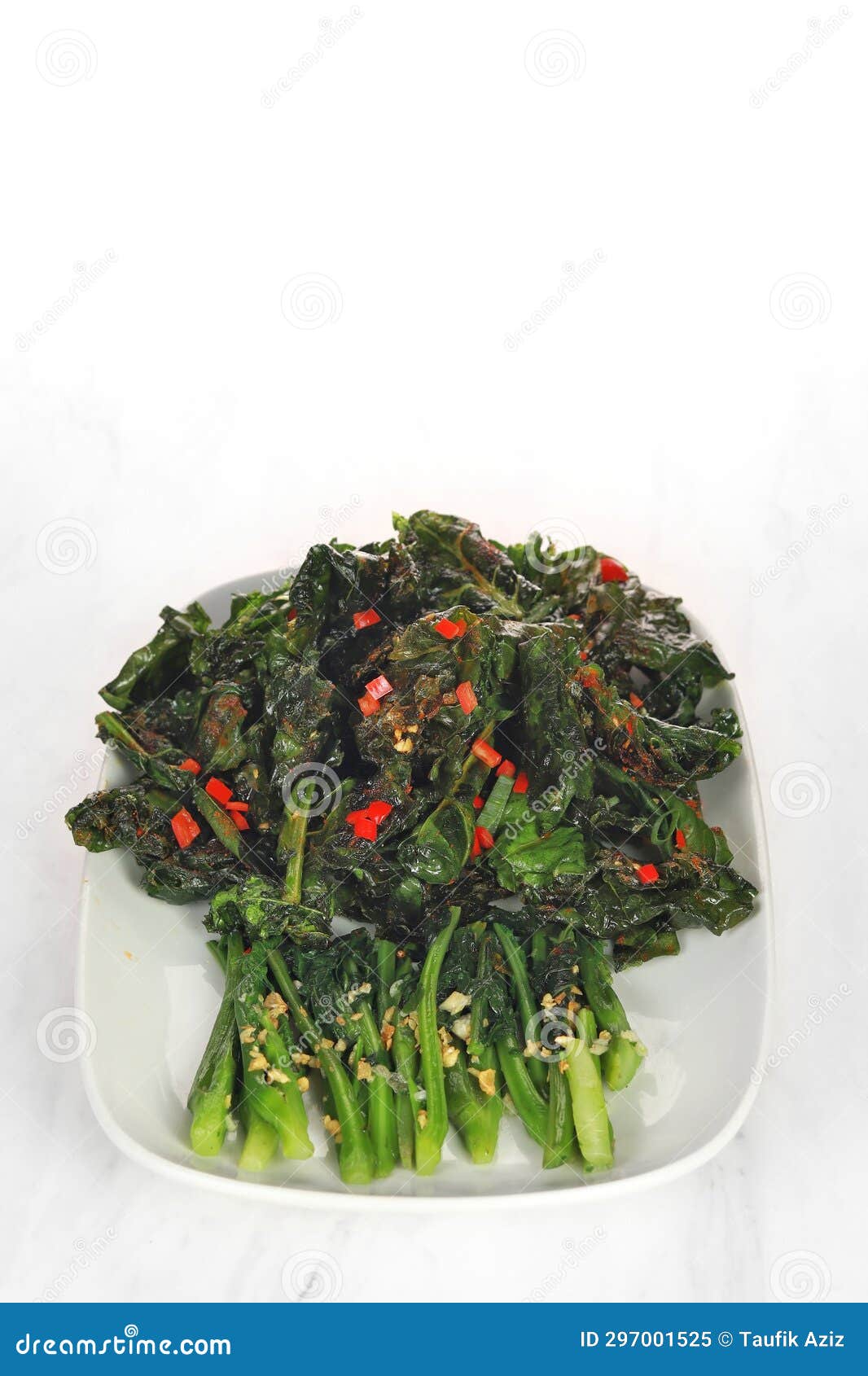 Fried Cooked Green Vegetables Called Kailan are Served on a White Plate ...