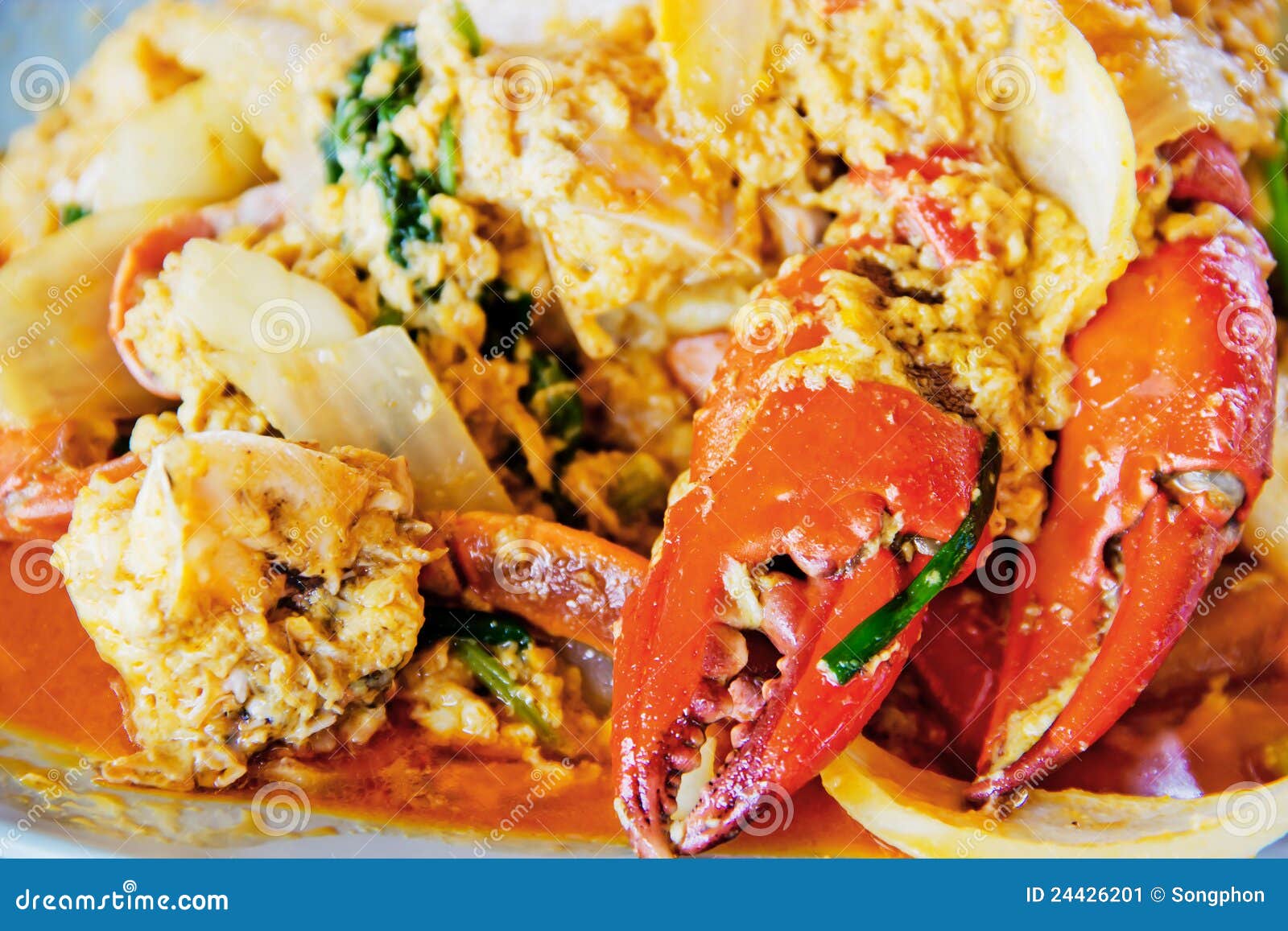 Fried Crab with Curry Powder. Stock Image - Image of green, delicious ...