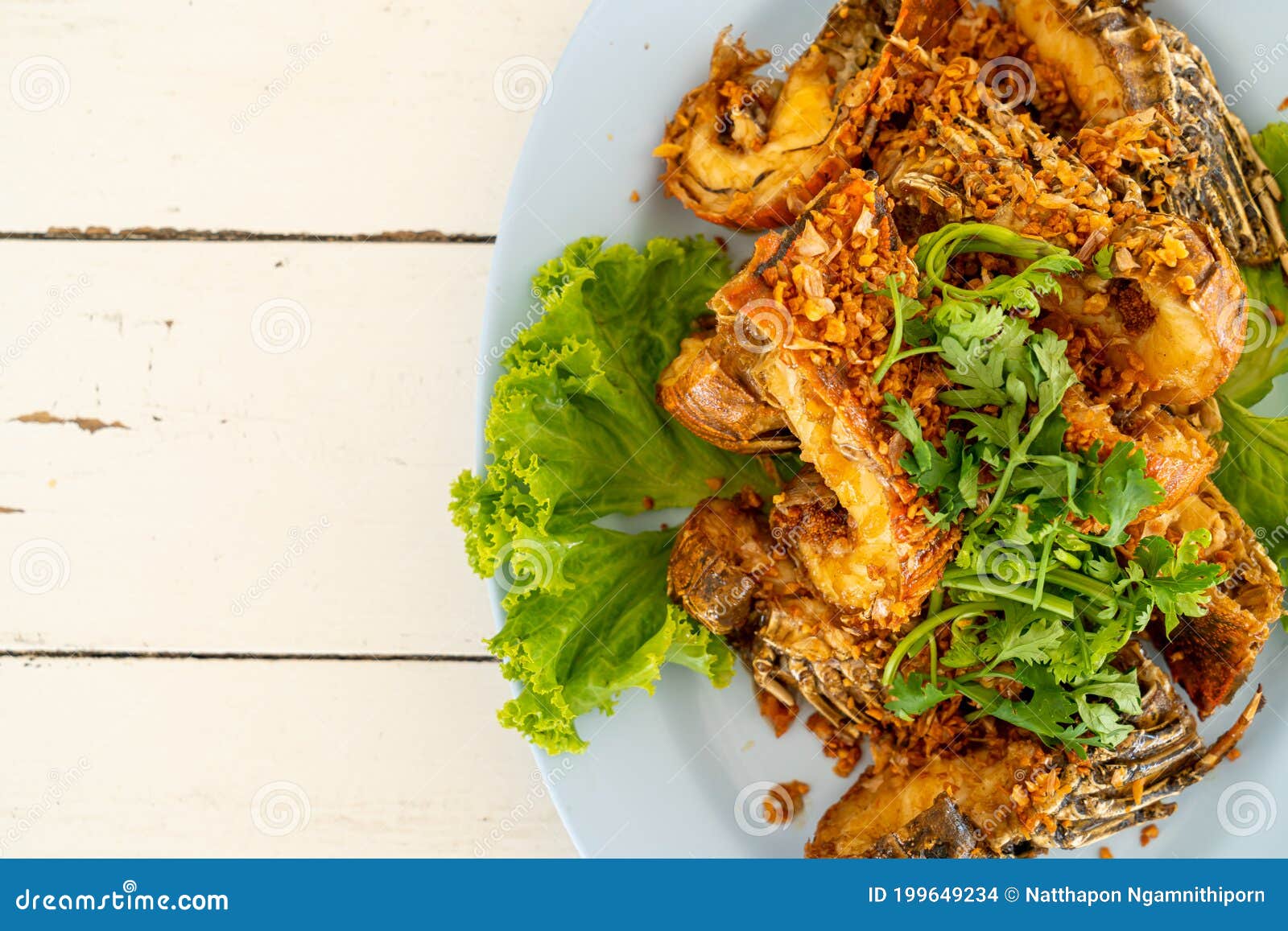Fried Crayfish or Mantis Shrimps with Garlic Stock Photo - Image of ...