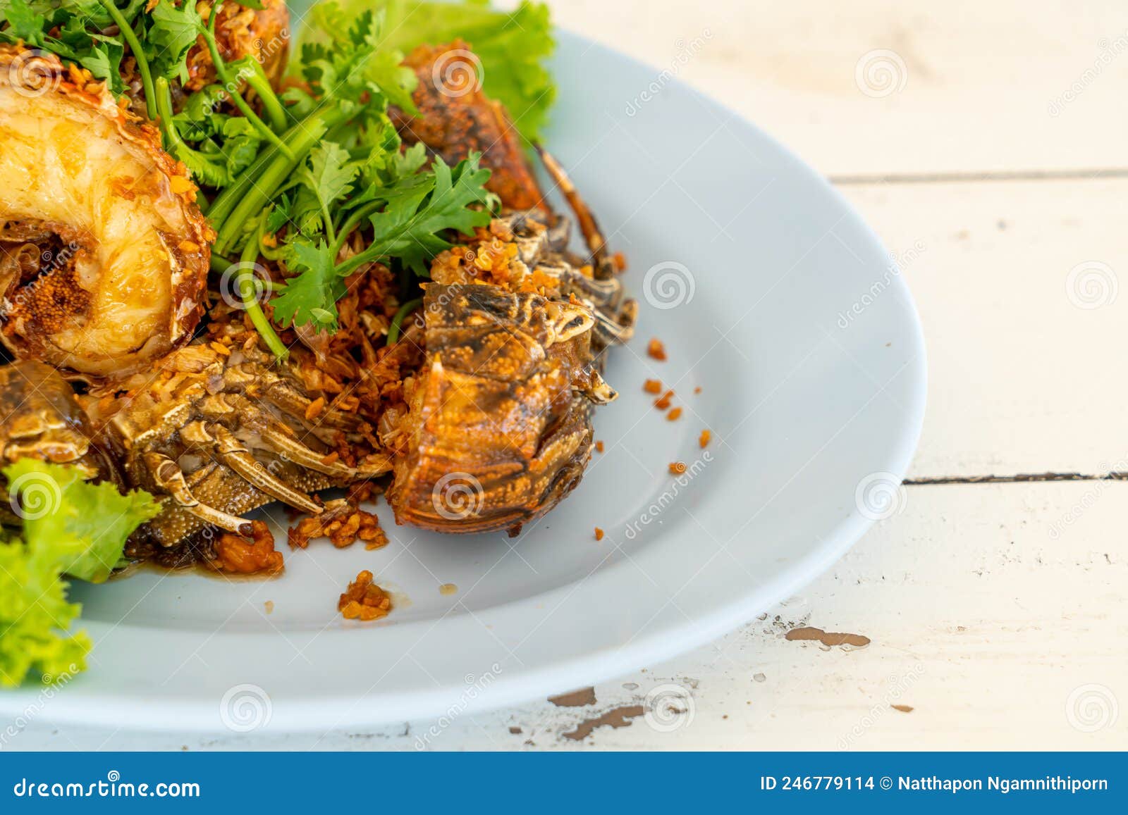 Fried Crayfish or Mantis Shrimps with Garlic Stock Photo - Image of ...