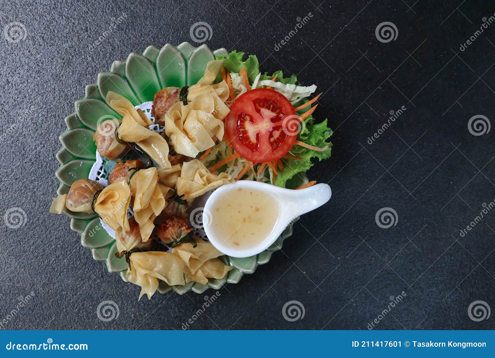 Fried Crispy Meat Spring Roll with Plum Sauce and Mixed Vegetable ...