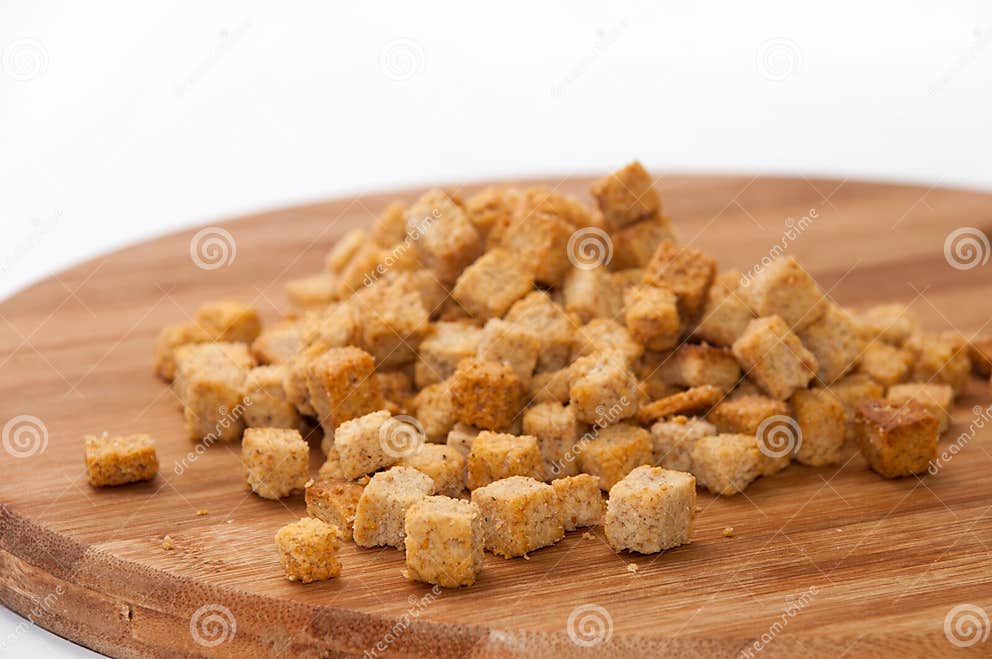 Fried Cubes of Bread Flavored with Bacon Stock Photo - Image of cube ...