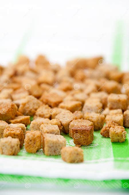 Fried Cubes of Bread Flavored with Bacon Stock Image - Image of baked ...