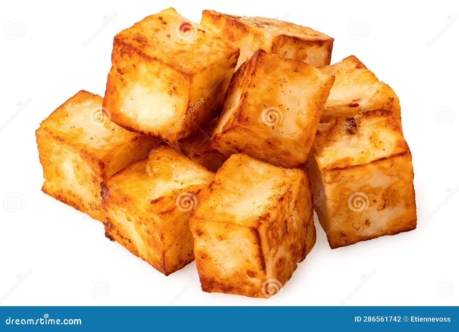 Fried Cubes of Halloumi Cheese with Red Chilli Isolated on White Stock ...