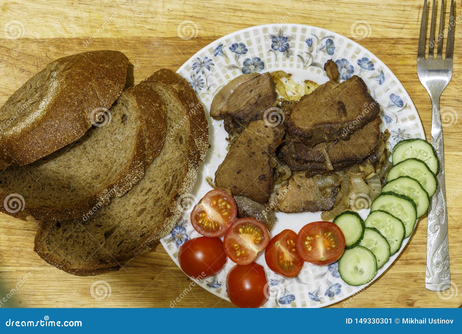 Fried Cuts of Meat Vegetables and Bread Stock Image - Image of ...