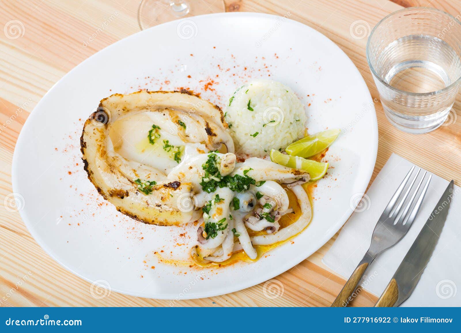 Fried Cuttlefish Served with Rice Stock Photo - Image of cookery ...