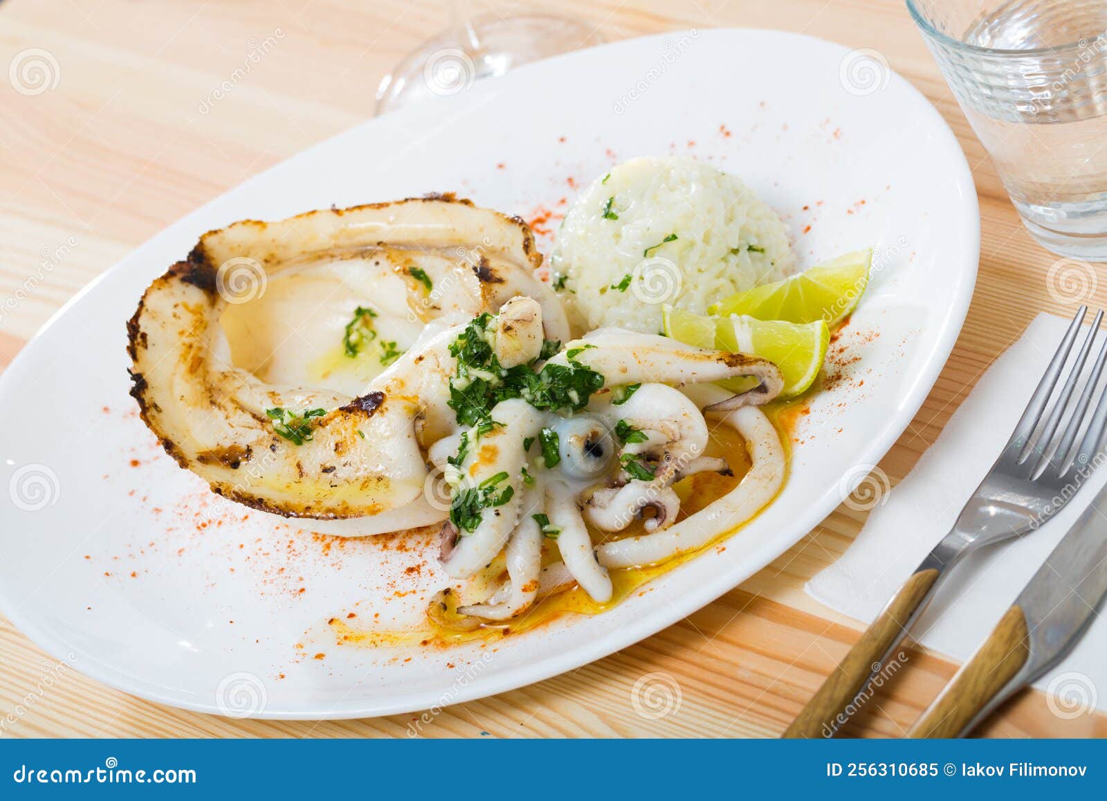 Fried Cuttlefish Served with Rice Stock Image - Image of cuttlefish ...