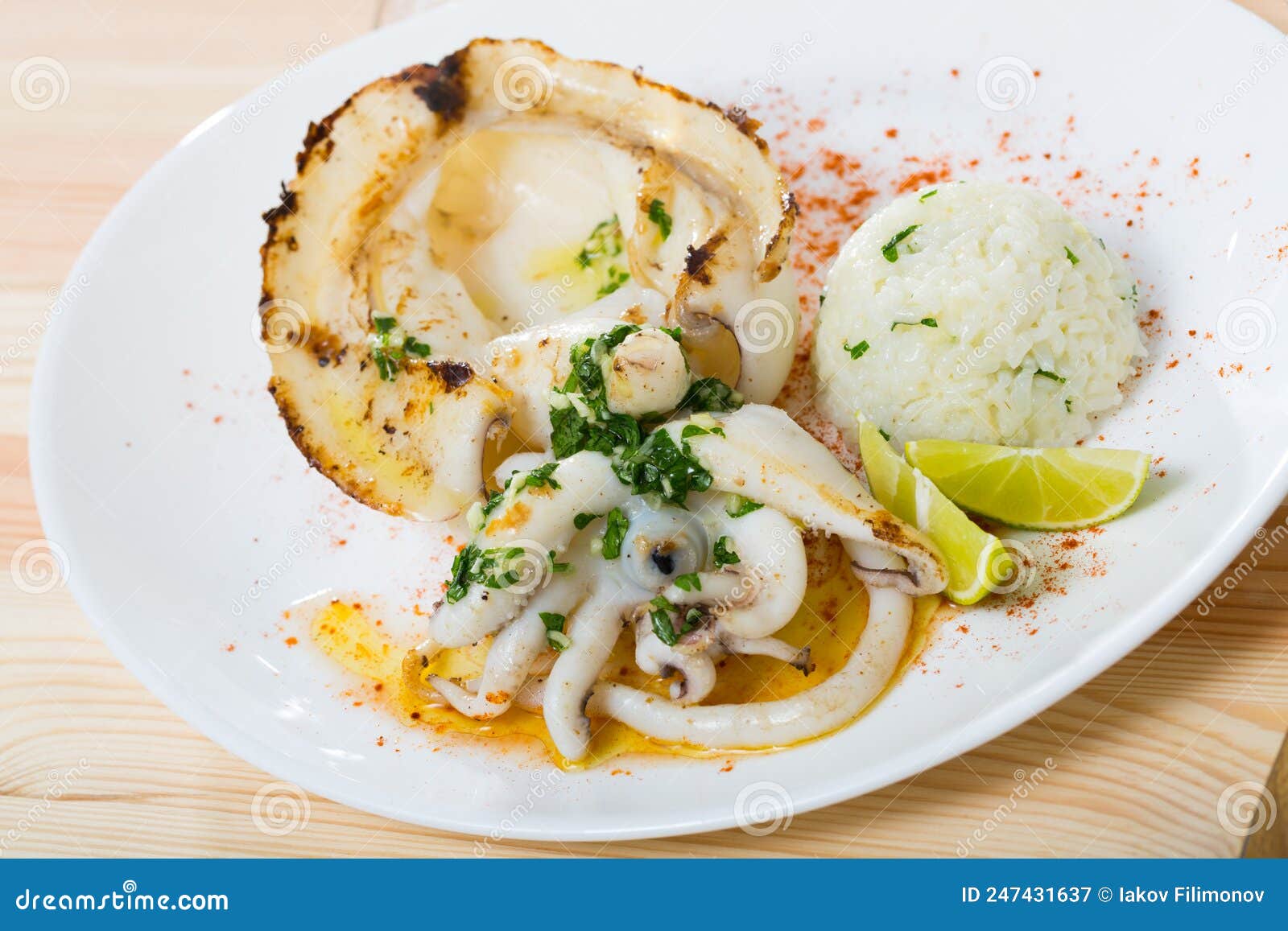 Fried Cuttlefish Served with Rice Stock Image - Image of feeding ...