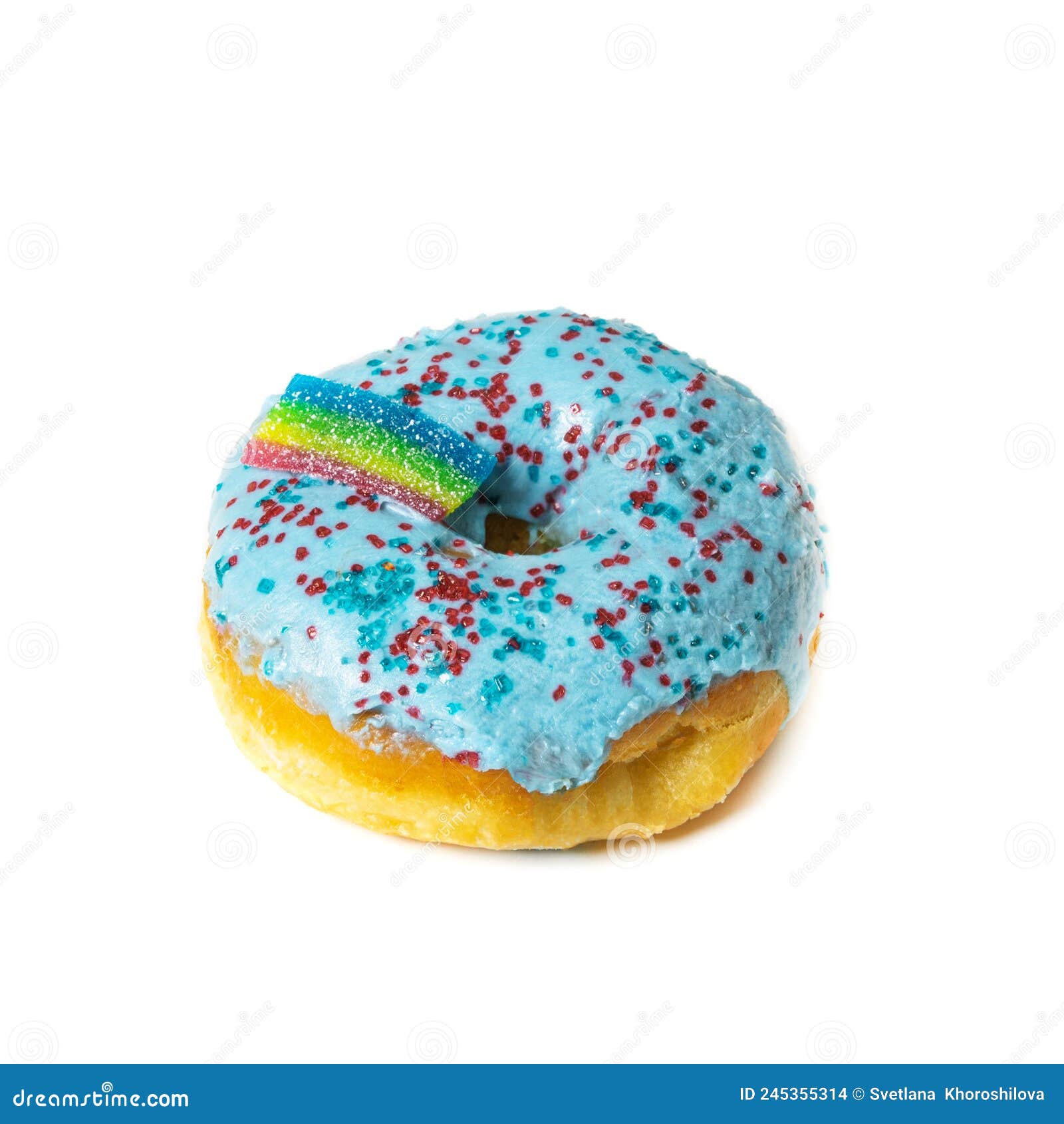 Fried Donut with Blue Icing on a White Background. Isolated Stock Photo ...