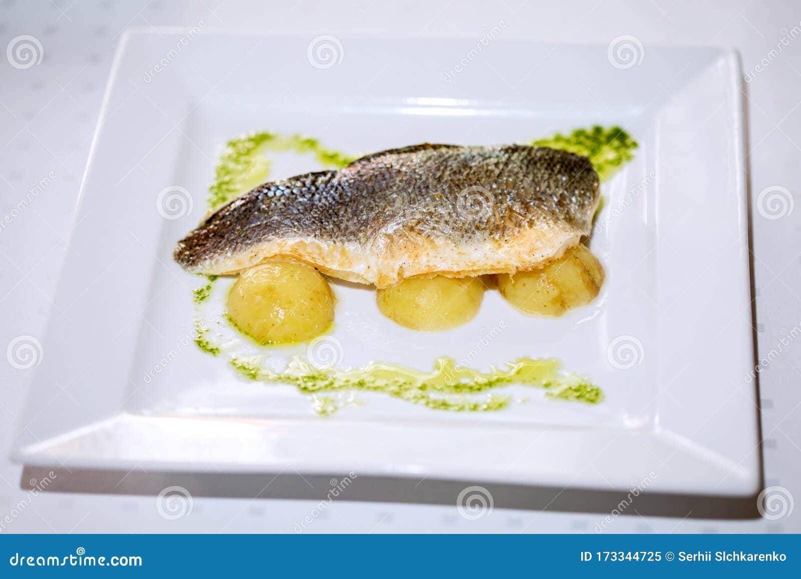 Fried Dorada Fillet with Egg, Chives and Thyme Stock Image - Image of ...