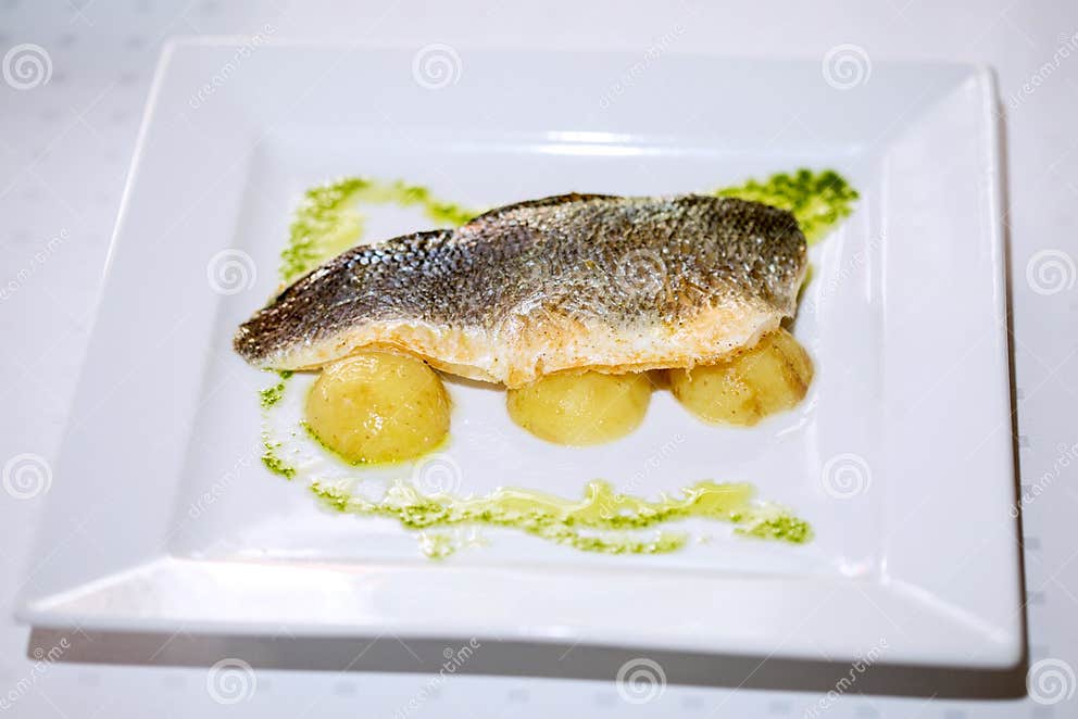 Fried Dorada Fillet with Egg, Chives and Thyme Stock Image - Image of ...