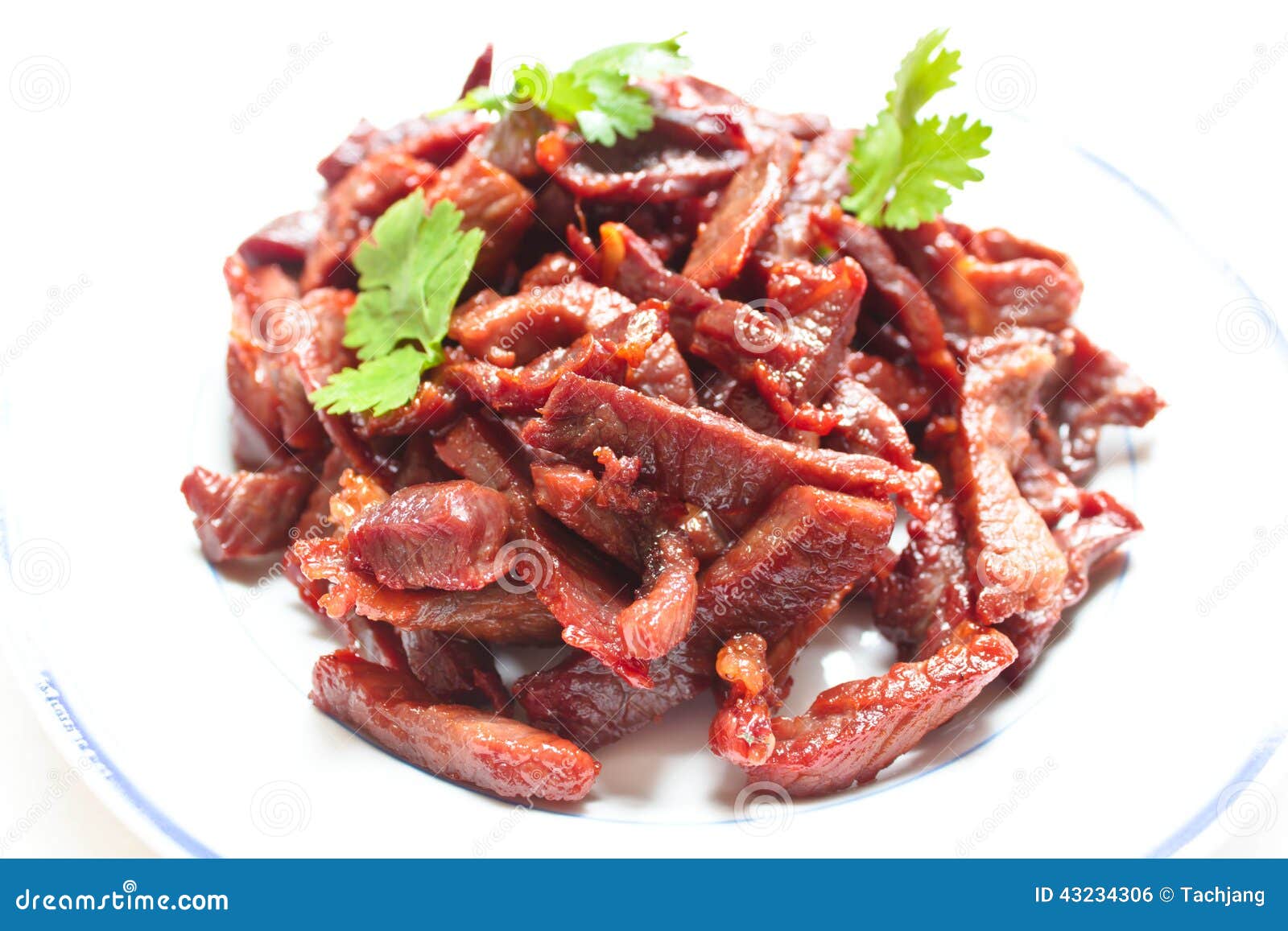 Fried dried beef. stock photo. Image of green, leaf, beef - 43234306