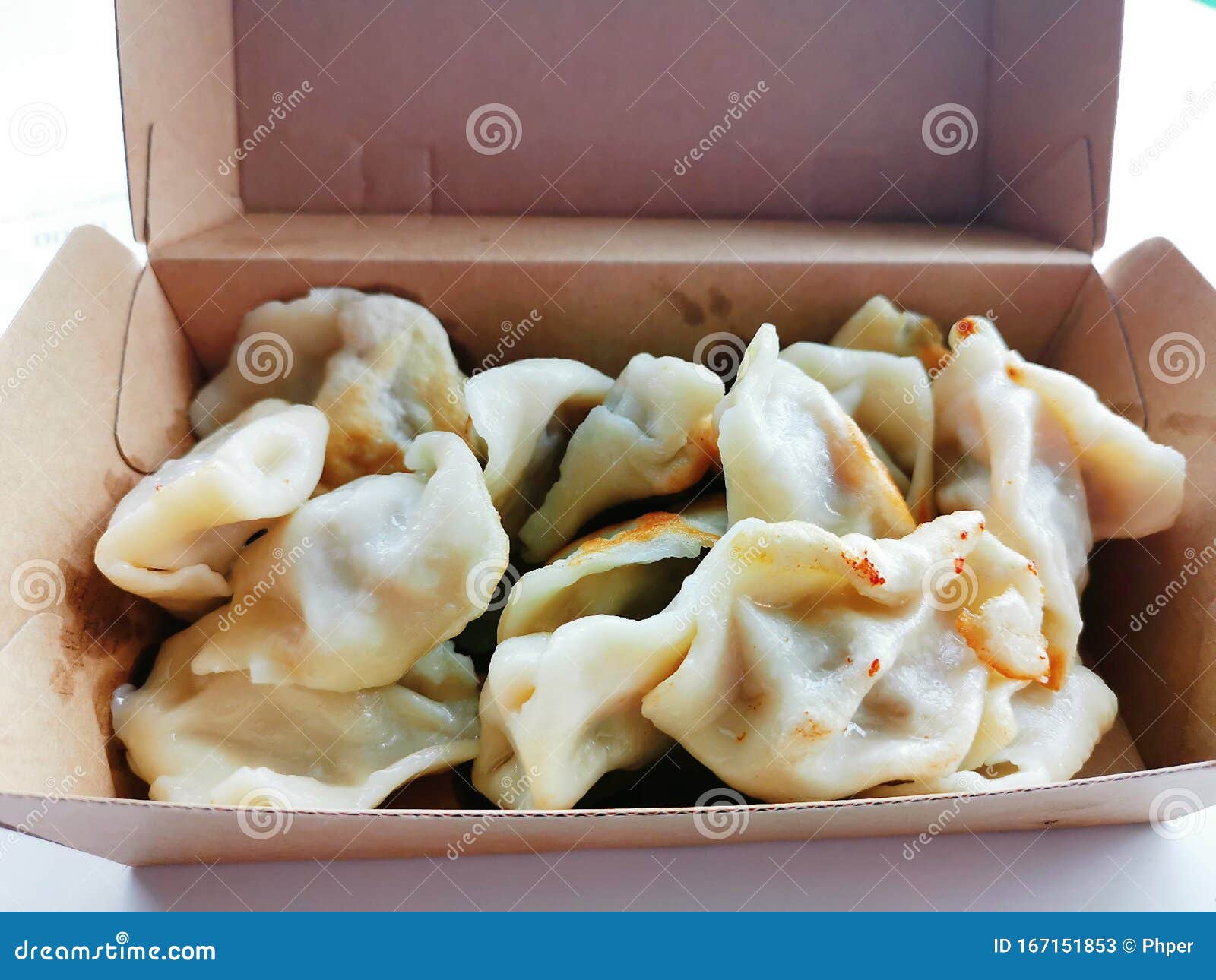 Fried Dumplings in a Paper Lunch Box Stock Image - Image of fried ...