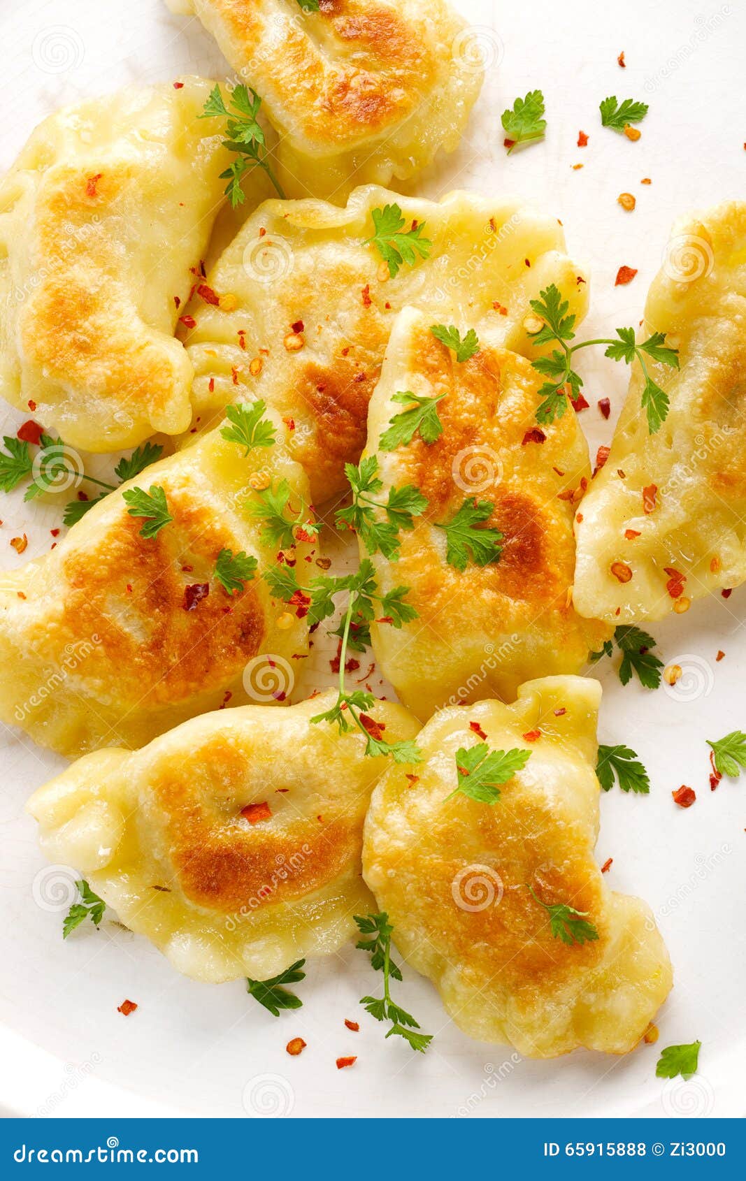 Fried Dumplings on White Plate Stock Photo - Image of dish, fried: 65915888