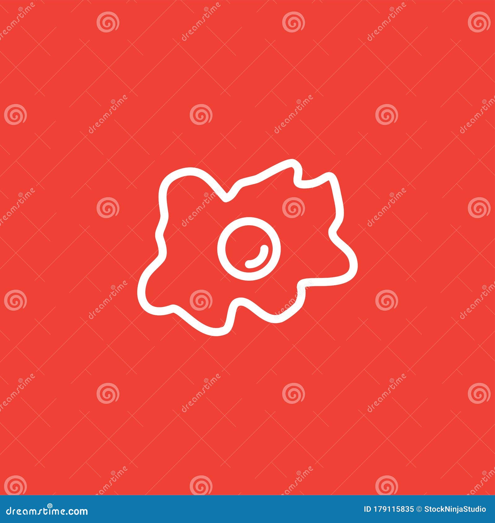 Fried Egg Line Icon on Red Background. Red Flat Style Vector ...