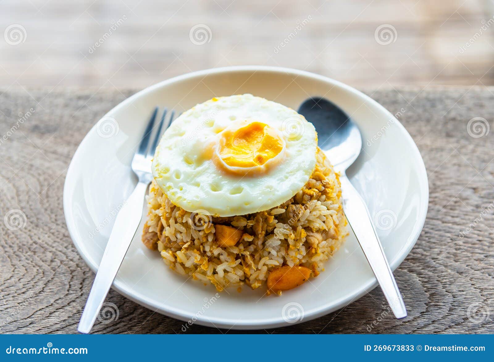Fried Egg Served with Fried Rice for Breakfast Stock Image - Image of ...