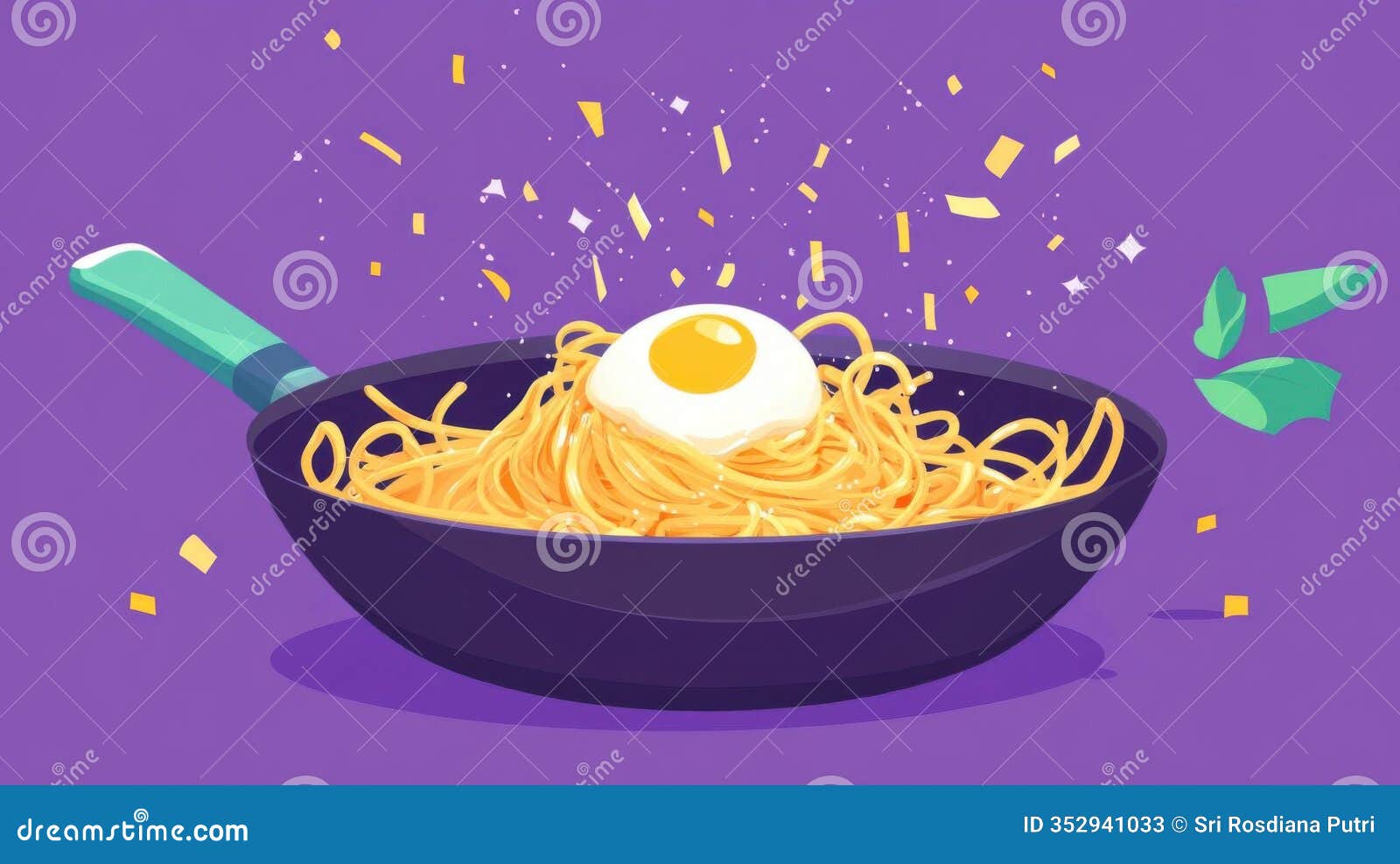 Fried Egg Spaghetti, a Simple, Delicious Recipe Stock Illustration ...