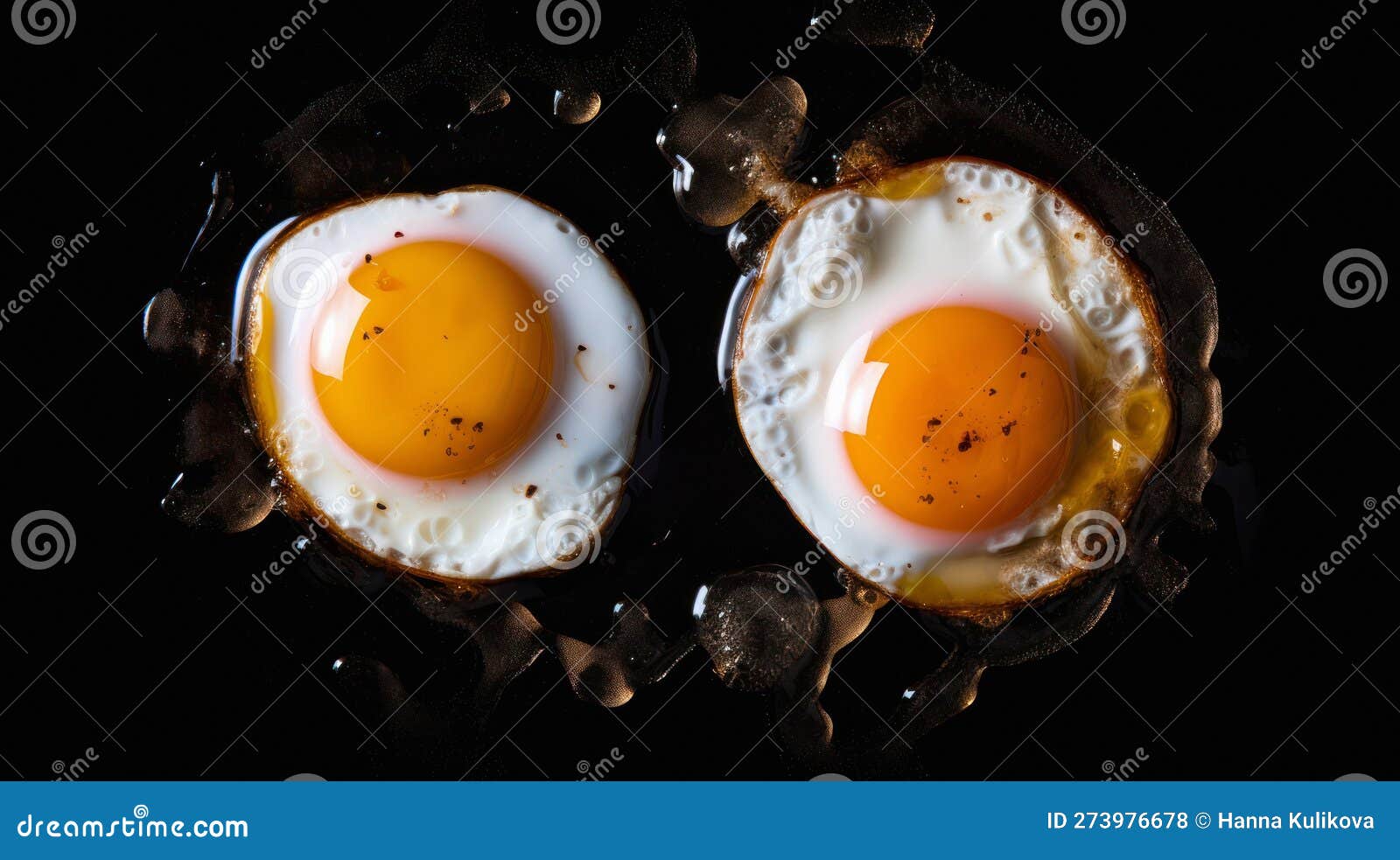 Fried Eggs on Black Background. Stock Illustration - Illustration of ...