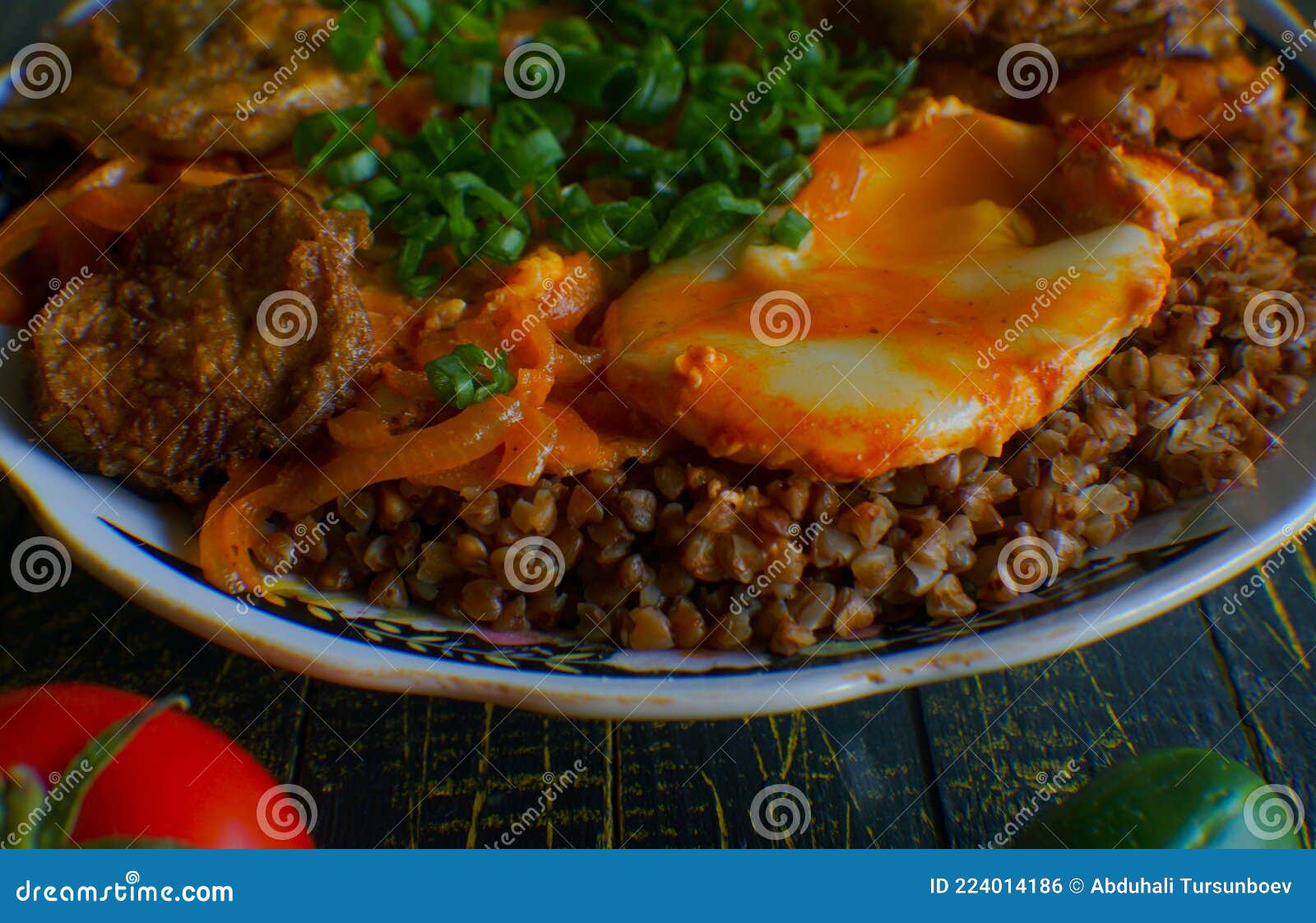 Fried Eggs and Buckwheat Dishes Stock Photo - Image of traditional ...