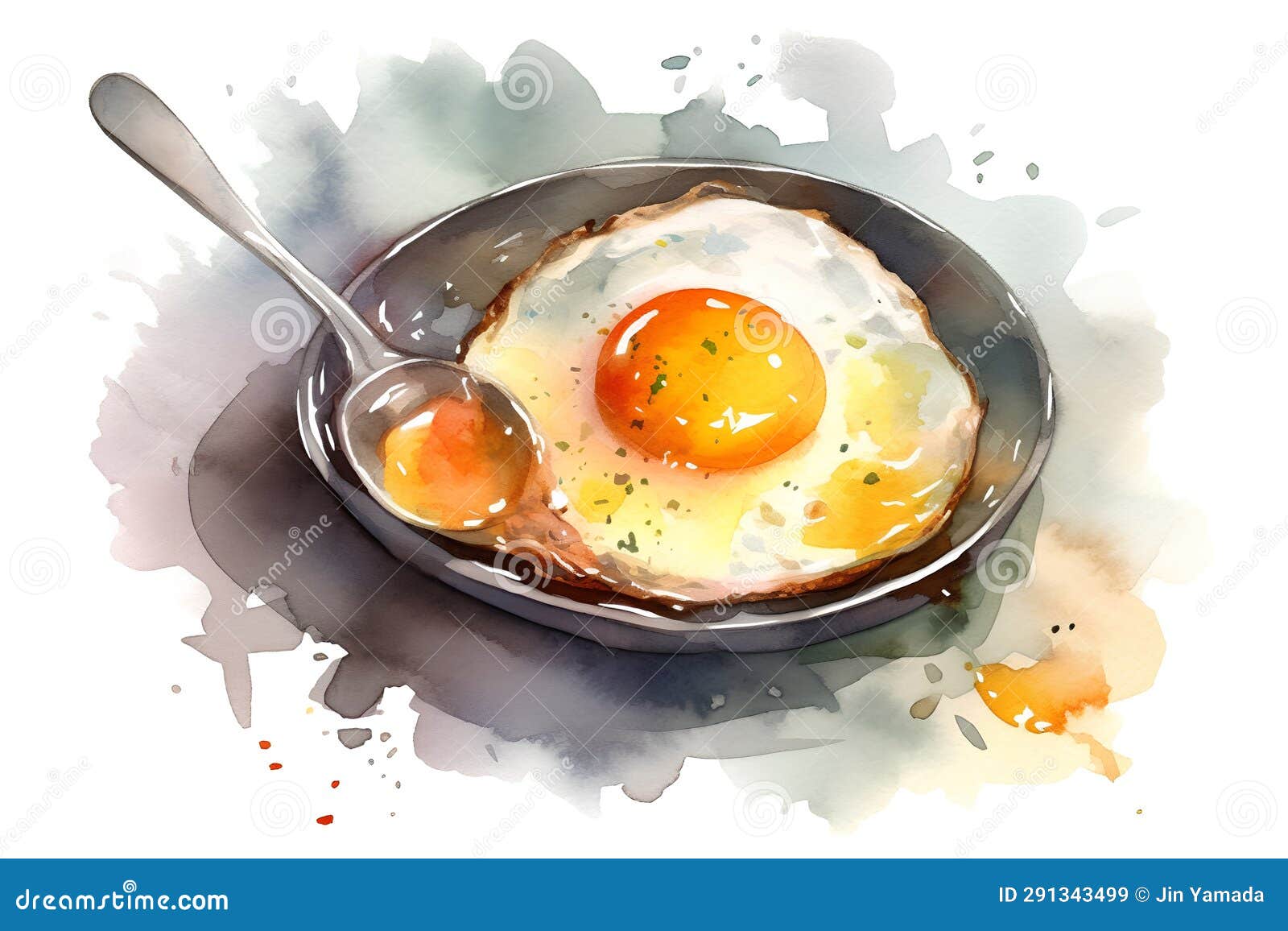 Fried Eggs in a Frying Pan. Watercolor Hand Drawn Illustration Stock ...