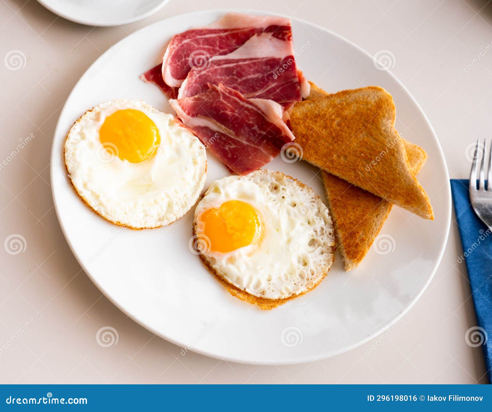 Fried Eggs with Ham and Toast Bread Stock Photo - Image of healthy ...