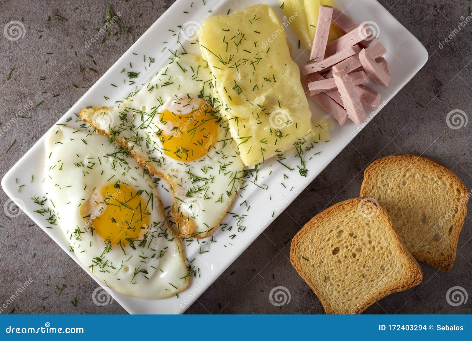 Fried Eggs with Melted Romanian Cheese Called Cas and Some Parizer ...