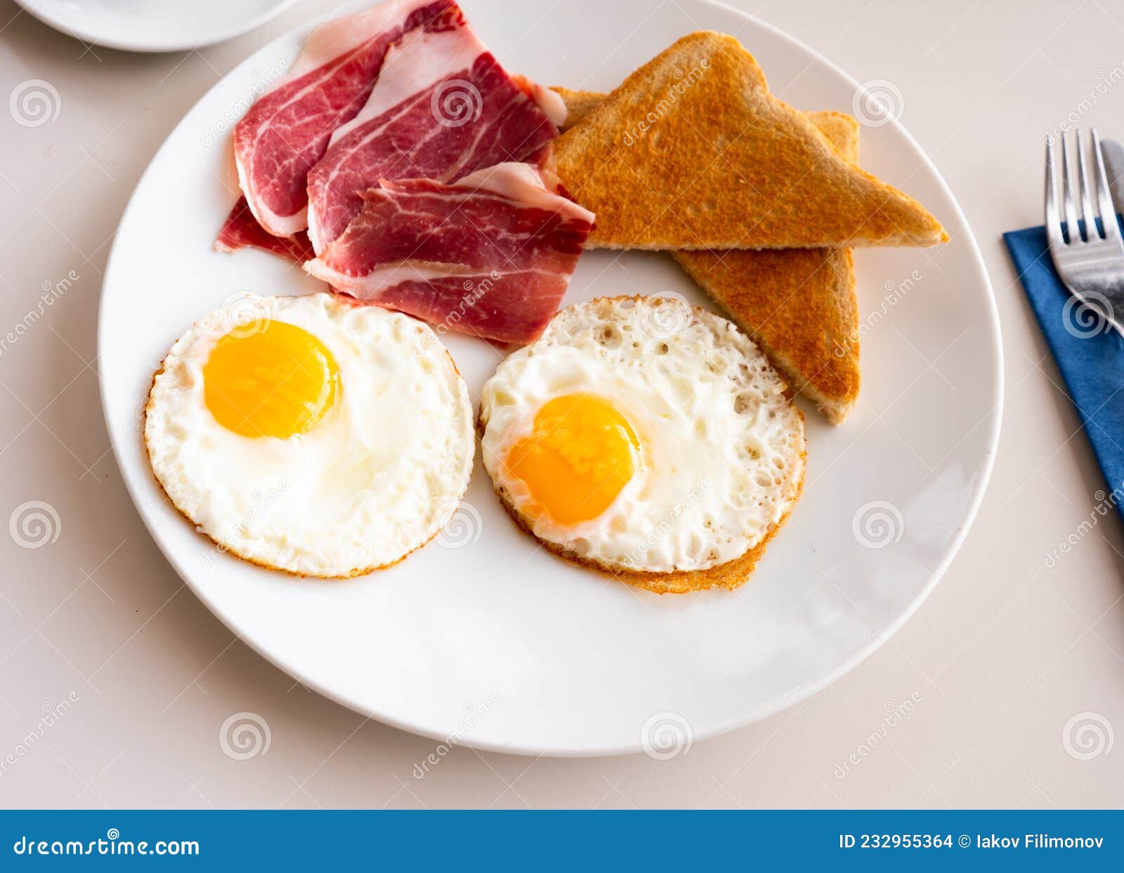 Fried Eggs with Ham and Toast Bread Stock Photo - Image of morning ...