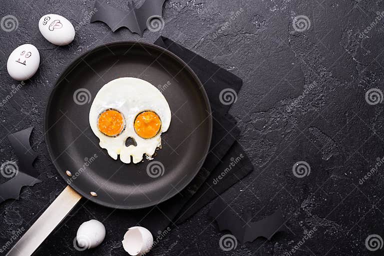 Fried Eggs in the Shape of a Skull. Halloween Breakfast Stock Image ...
