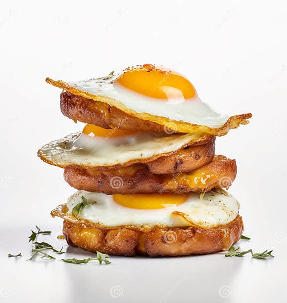 Fried eggs stack on white stock illustration. Illustration of homemade ...