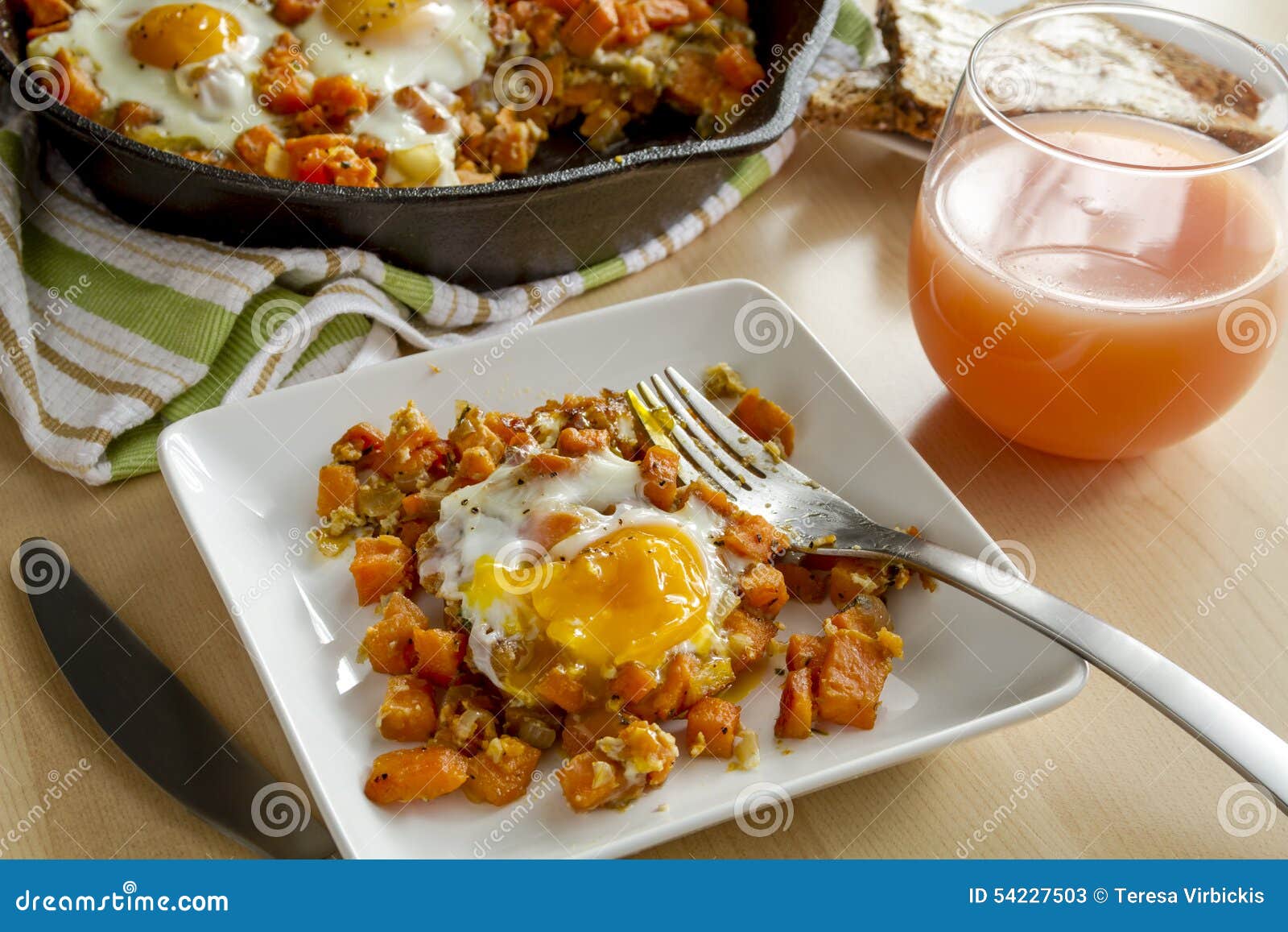 Fried Eggs And Sweet Potato Hash Stock Image Image Of Delicious Kitchen 54227503