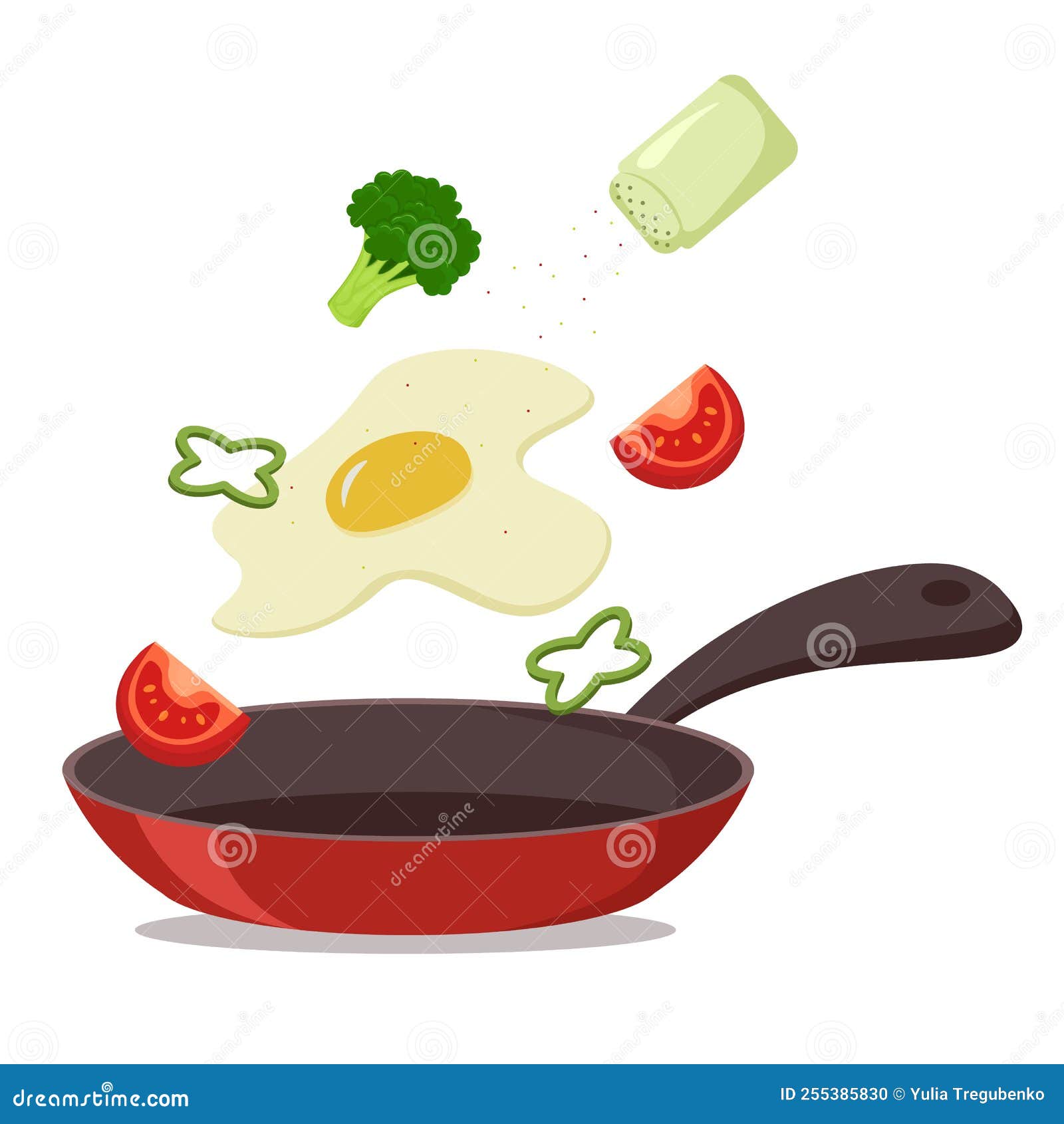 Fried Eggs with Vegetables Fall into the Pan. Isolated on White ...